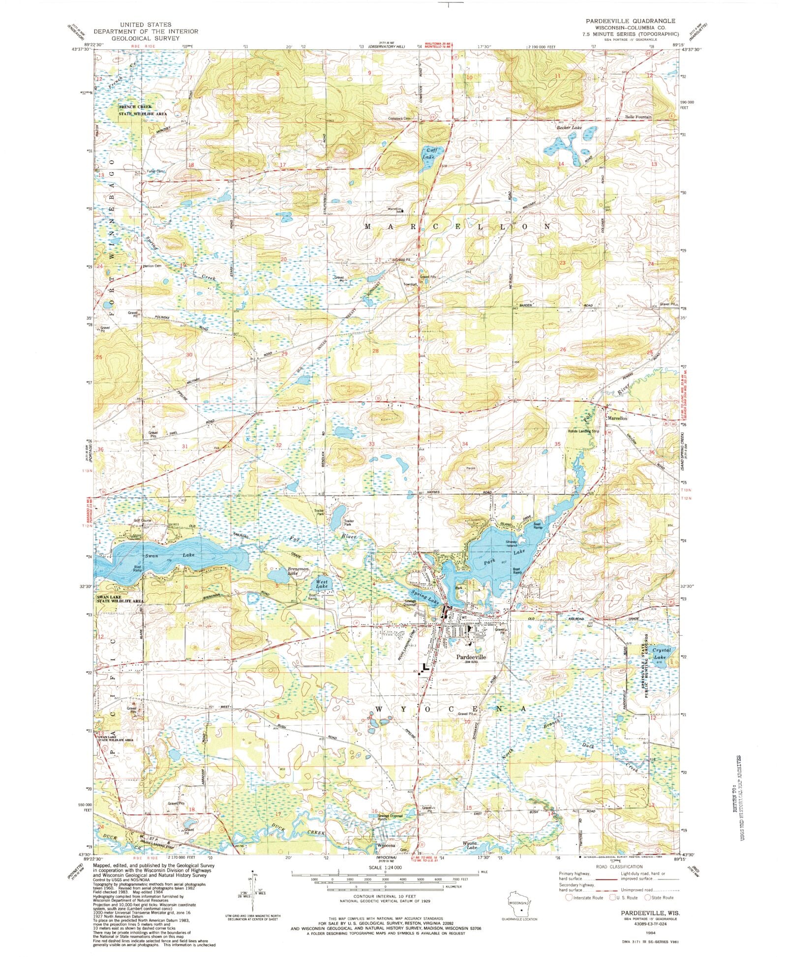 Classic USGS Pardeeville Wisconsin 7.5'x7.5' Topo Map – MyTopo Map Store