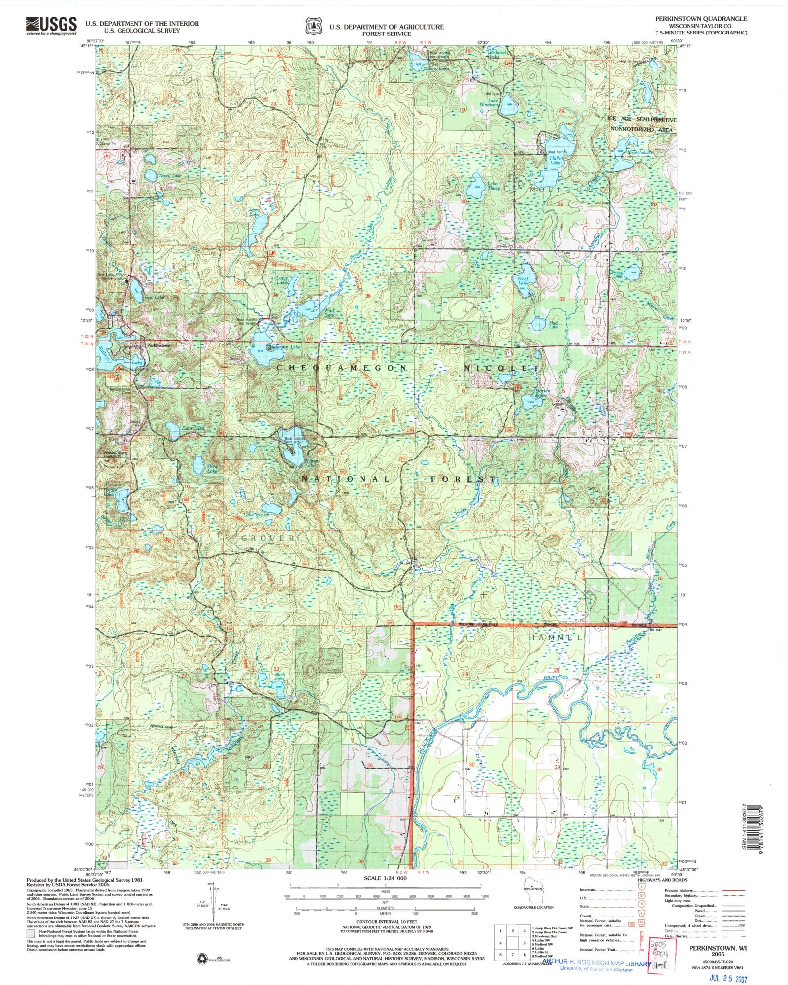 Classic USGS Perkinstown Wisconsin 7.5'x7.5' Topo Map – MyTopo Map Store