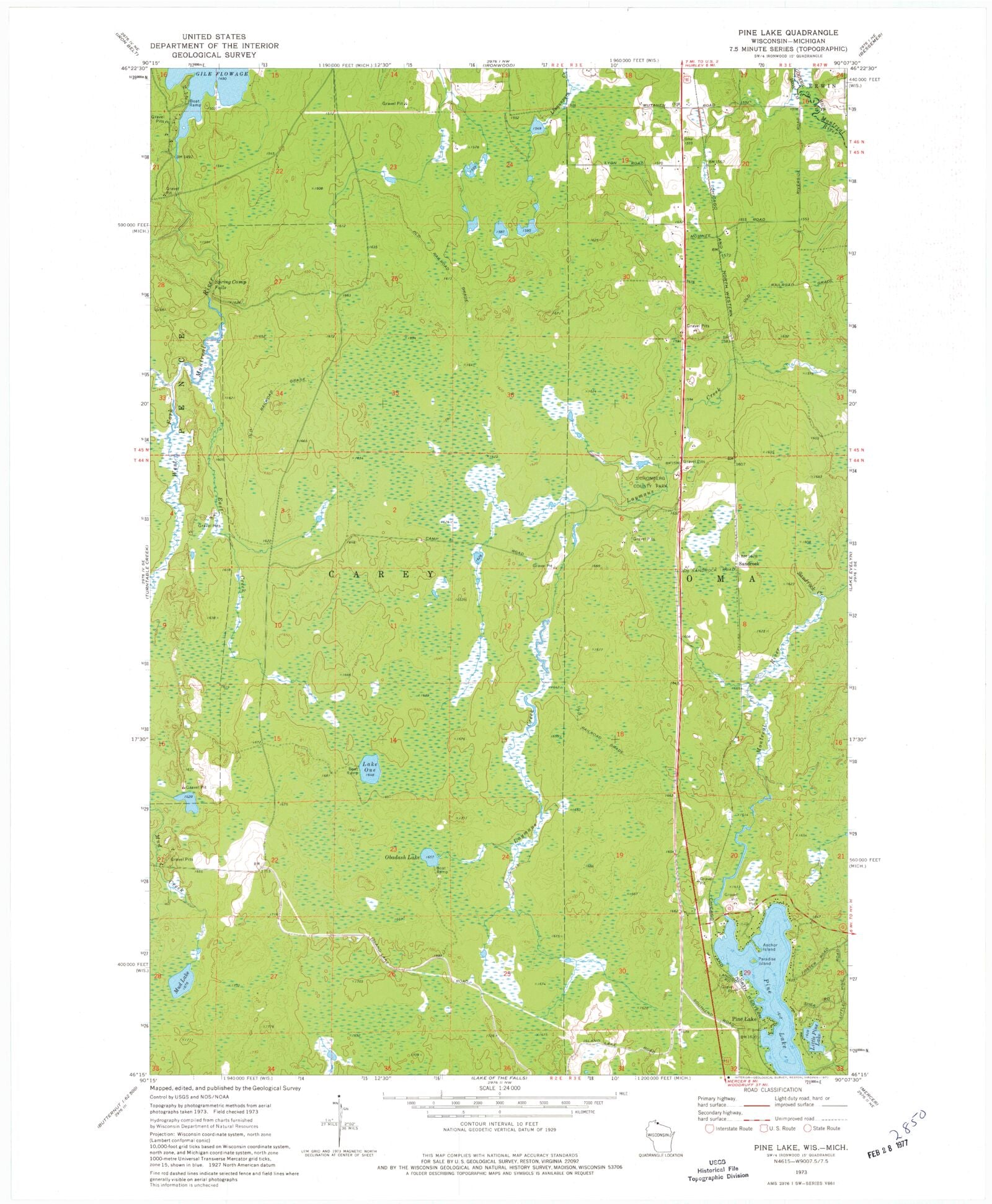 Classic USGS Pine Lake Wisconsin 7.5'x7.5' Topo Map – MyTopo Map Store