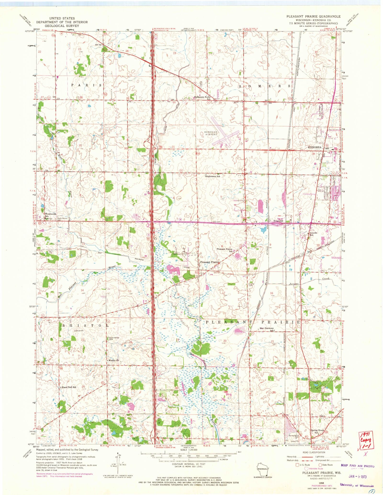 Classic USGS Pleasant Prairie Wisconsin 7.5'x7.5' Topo Map – MyTopo Map ...
