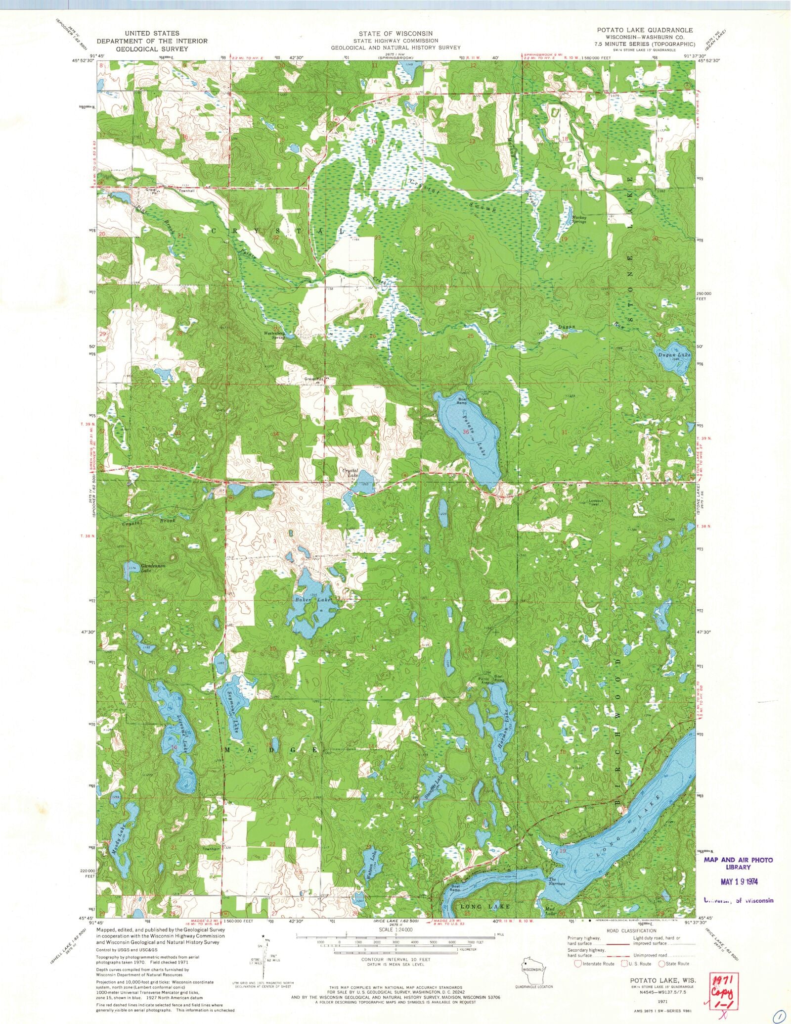 Classic USGS Potato Lake Wisconsin 7.5'x7.5' Topo Map – MyTopo Map Store