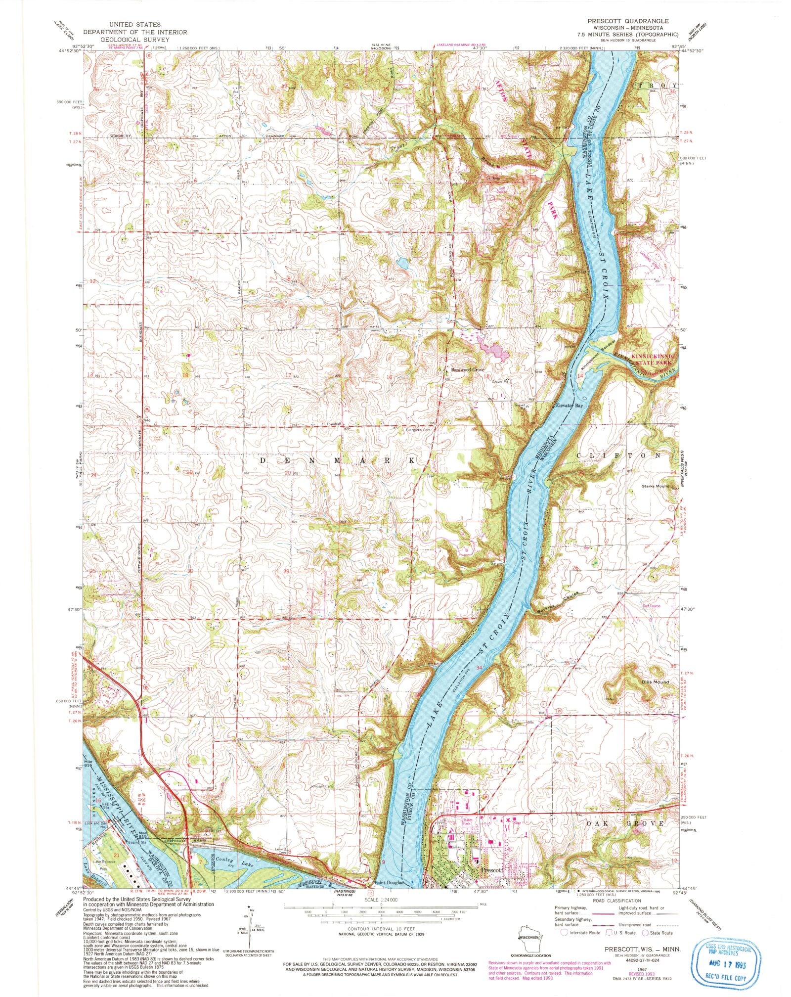 Classic USGS Prescott Wisconsin 7.5'x7.5' Topo Map – MyTopo Map Store