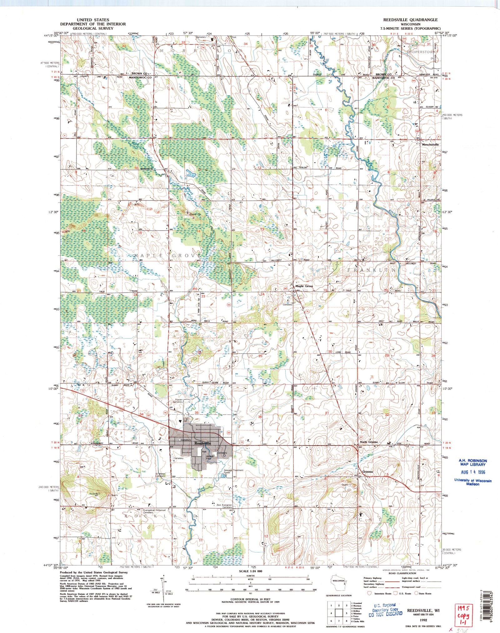 Classic USGS Reedsville Wisconsin 7.5'x7.5' Topo Map – MyTopo Map Store