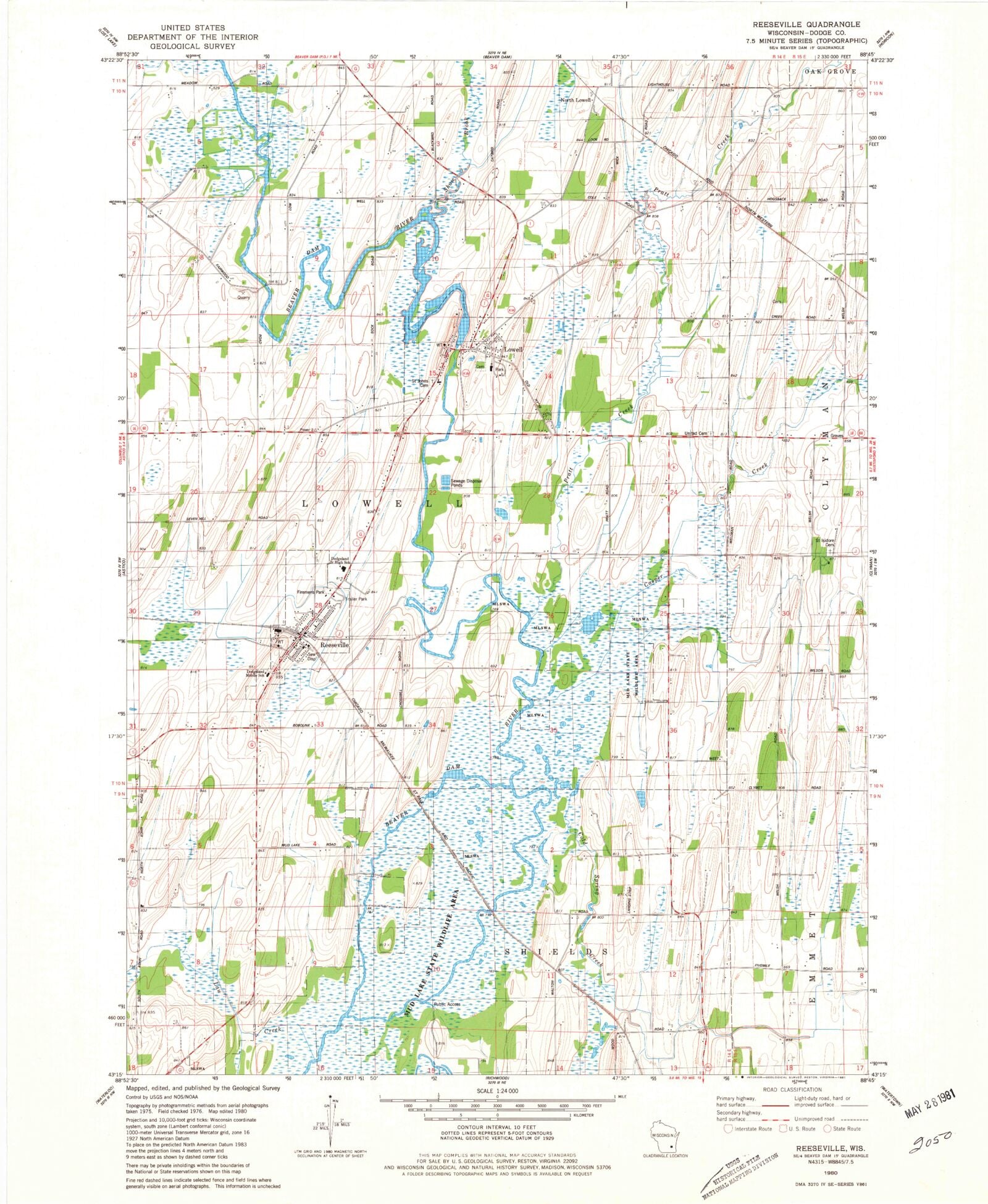 Classic USGS Reeseville Wisconsin 7.5'x7.5' Topo Map – MyTopo Map Store