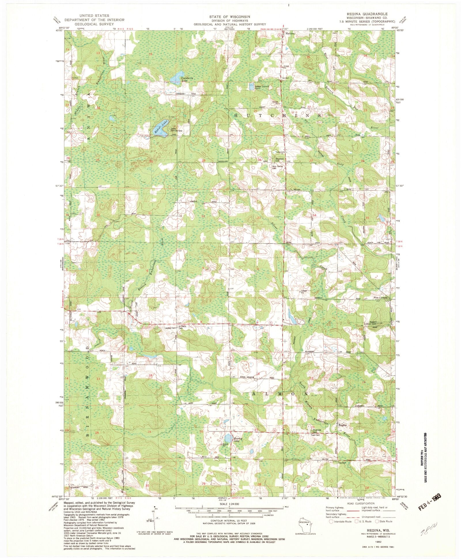 Classic USGS Regina Wisconsin 7.5'x7.5' Topo Map – MyTopo Map Store
