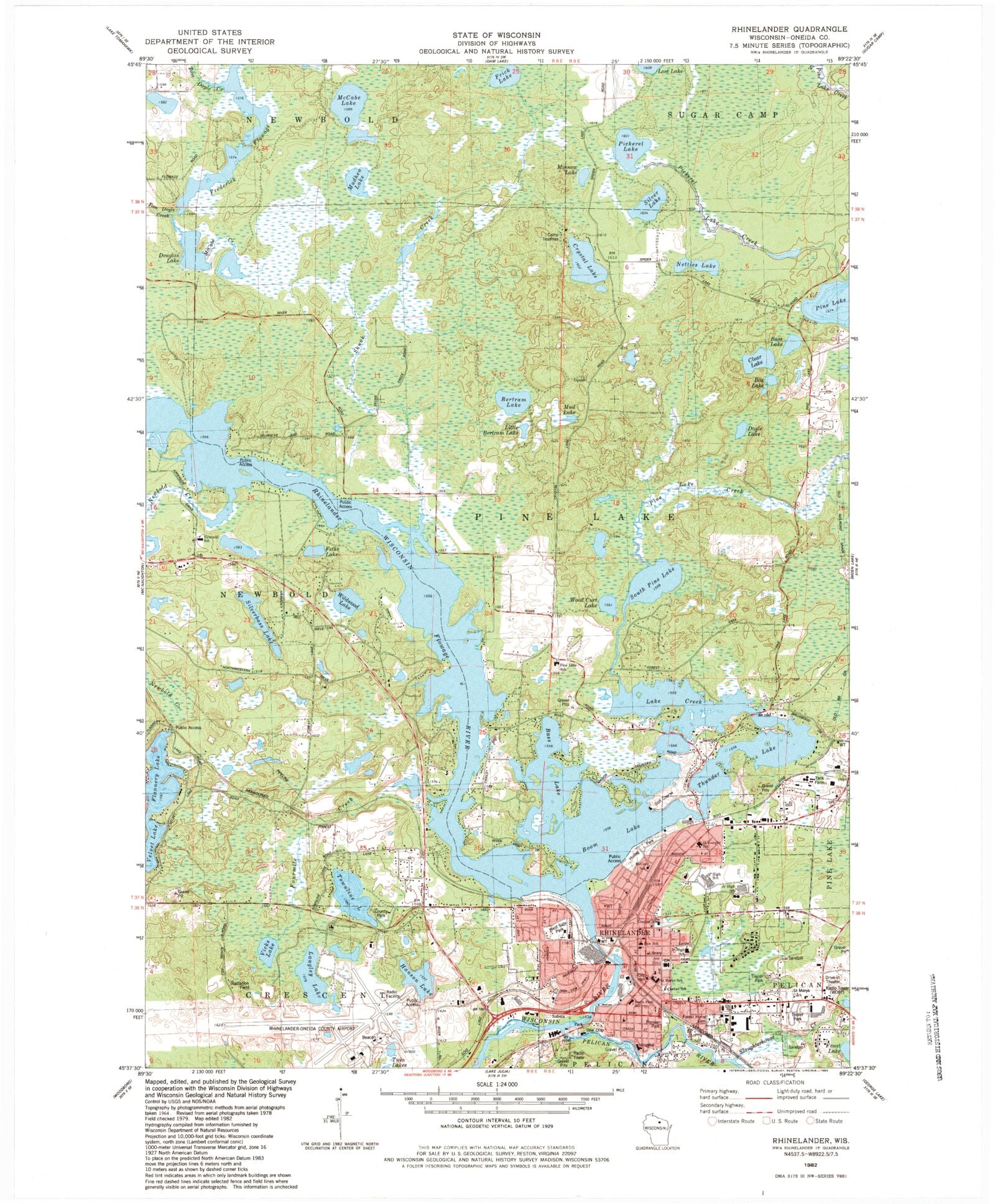 Classic USGS Rhinelander Wisconsin 7.5'x7.5' Topo Map – MyTopo Map Store