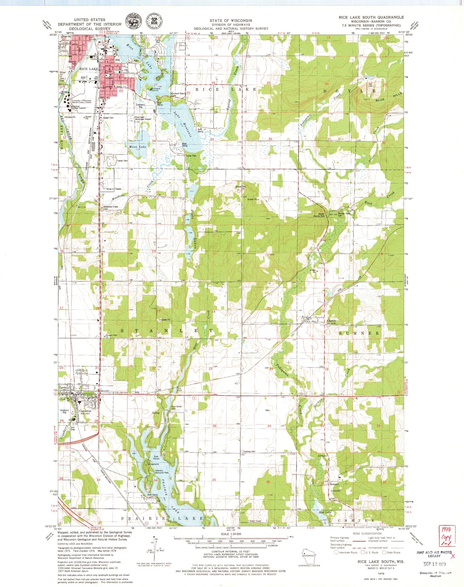 Classic USGS Rice Lake South Wisconsin 7.5'x7.5' Topo Map – MyTopo Map ...