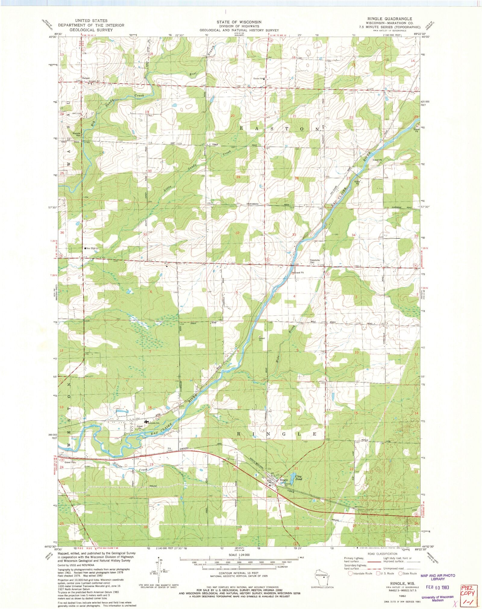 Classic USGS Ringle Wisconsin 7.5'x7.5' Topo Map – MyTopo Map Store