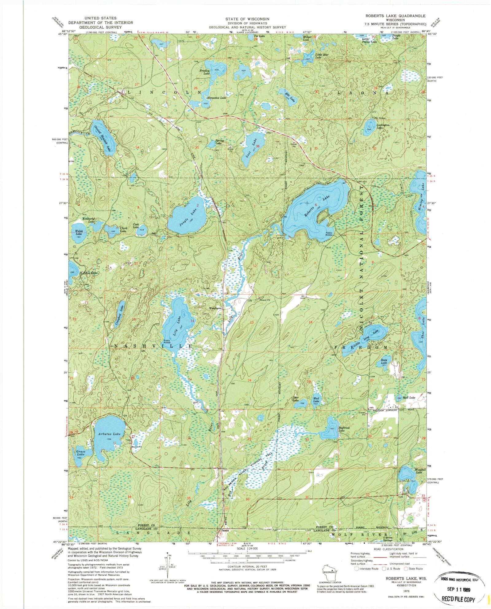 Classic USGS Roberts Lake Wisconsin 7.5'x7.5' Topo Map – MyTopo Map Store