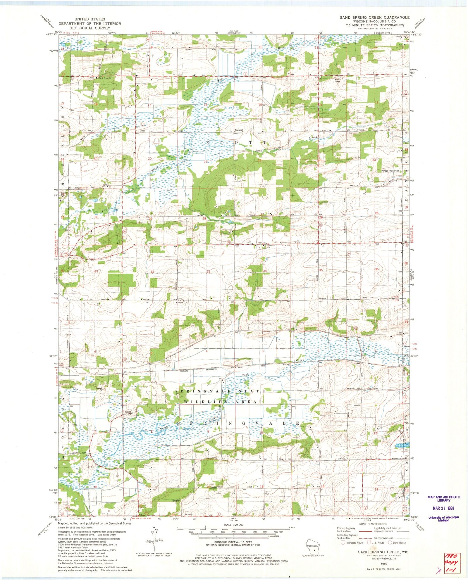 Classic USGS Sand Spring Creek Wisconsin 7.5'x7.5' Topo Map – MyTopo ...