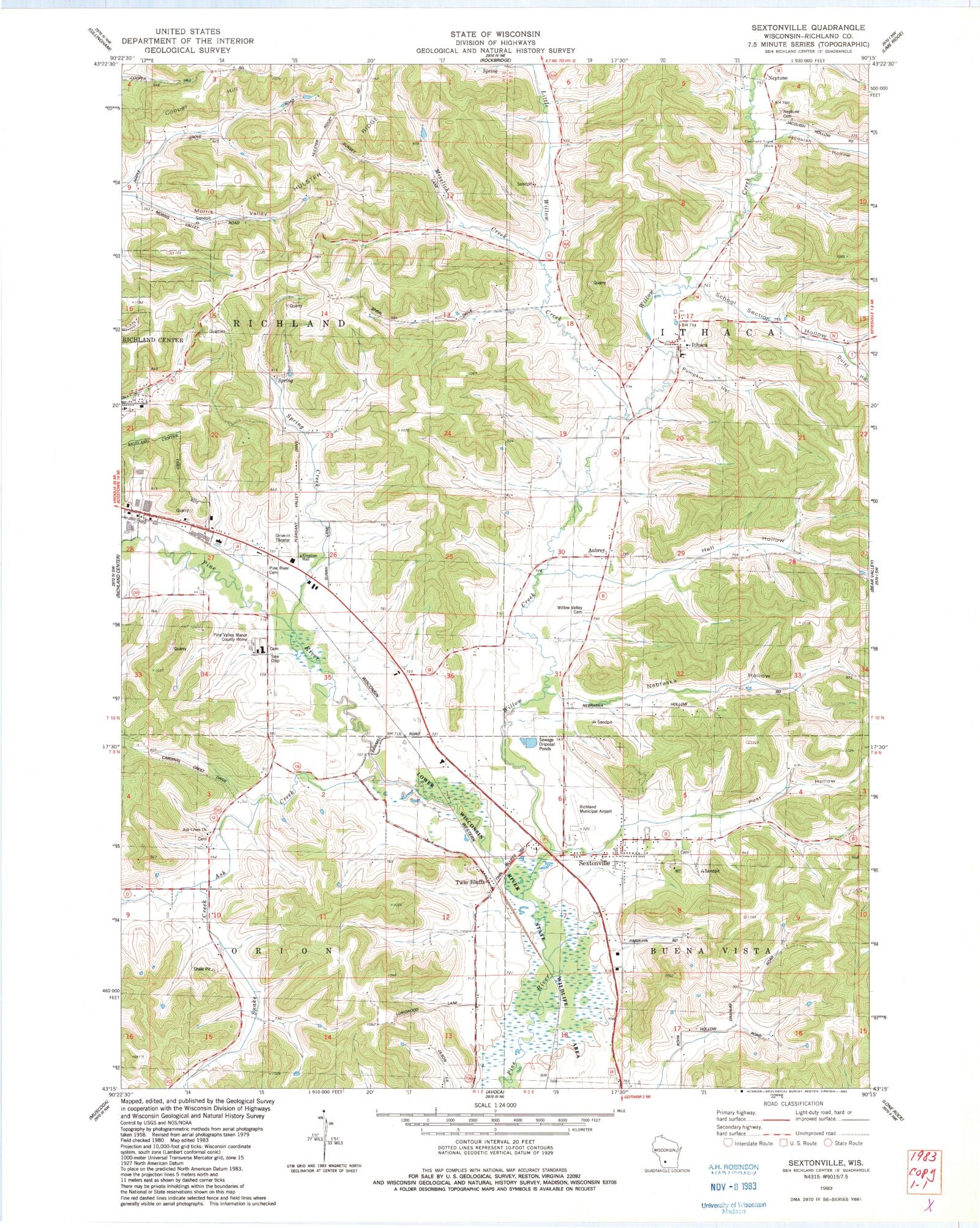 Classic USGS Sextonville Wisconsin 7.5'x7.5' Topo Map – MyTopo Map Store