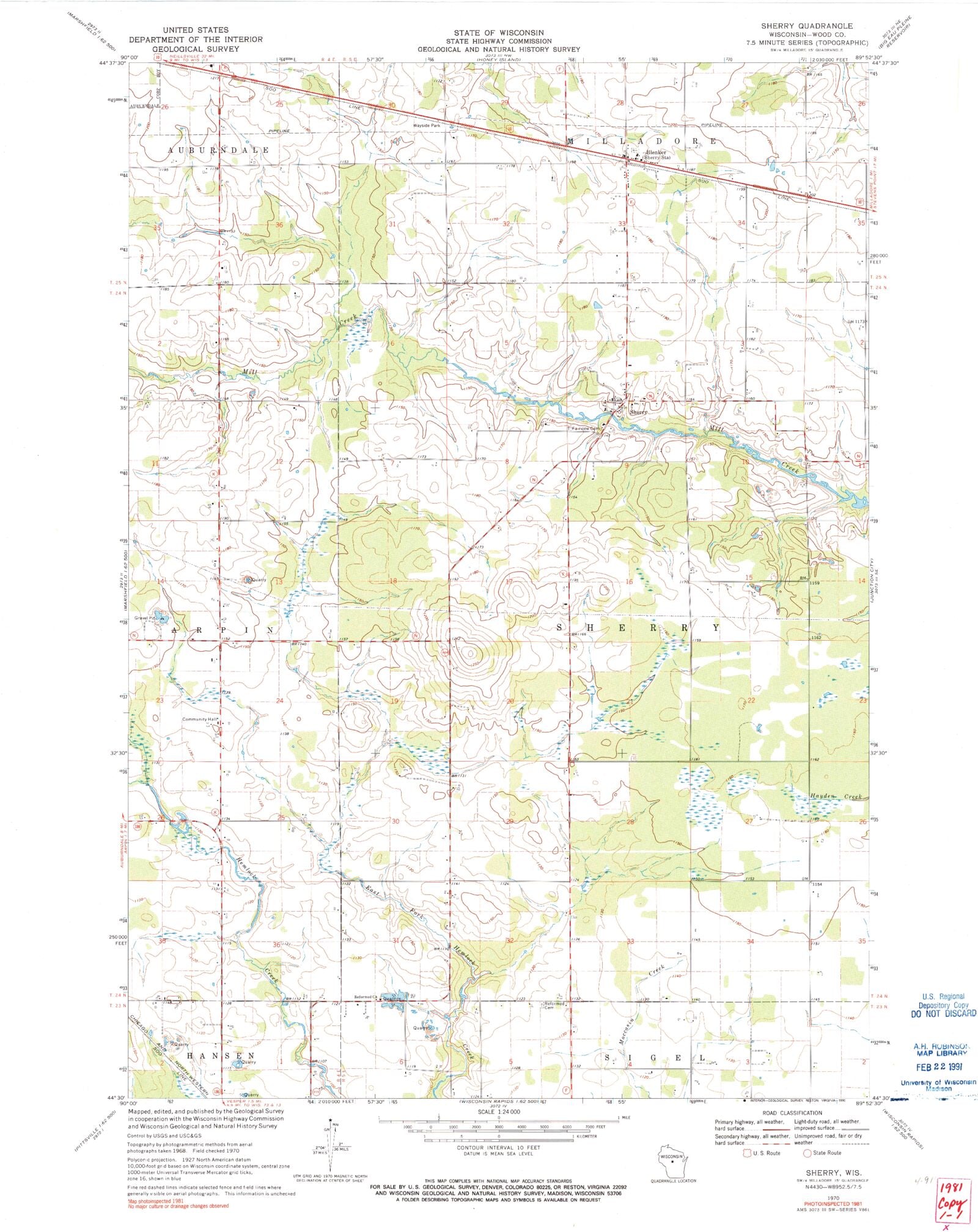 Classic USGS Sherry Wisconsin 7.5'x7.5' Topo Map – MyTopo Map Store