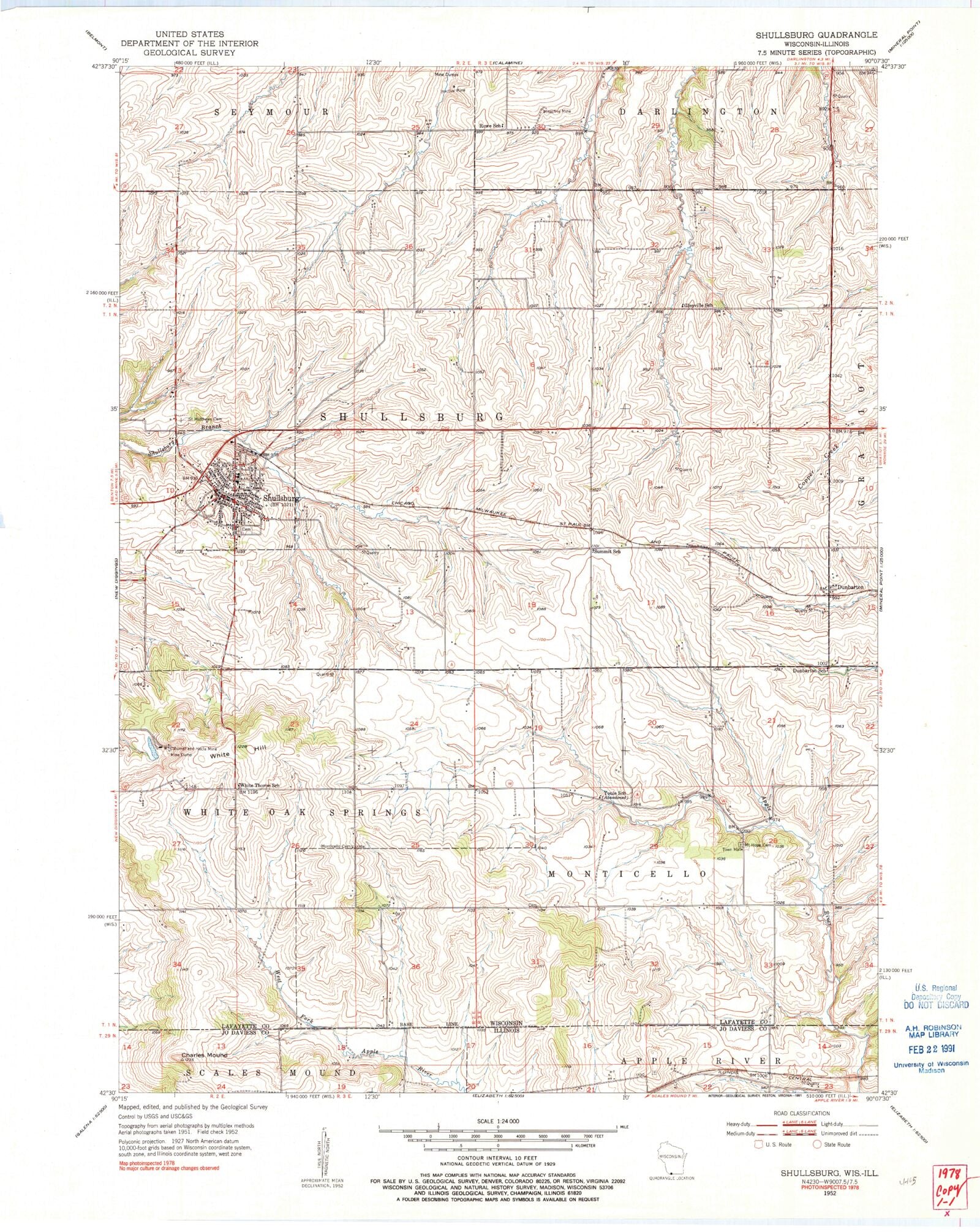 Classic USGS Shullsburg Wisconsin 7.5'x7.5' Topo Map – MyTopo Map Store