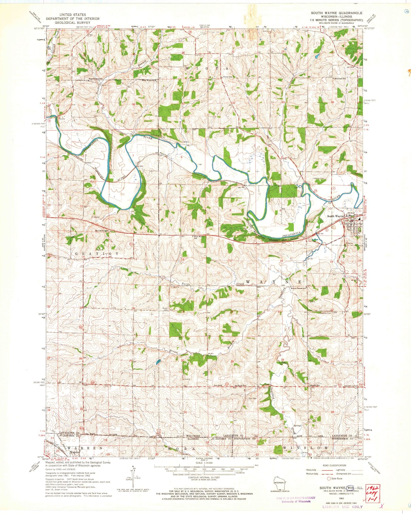 Classic USGS South Wayne Wisconsin 7.5'x7.5' Topo Map – MyTopo Map Store