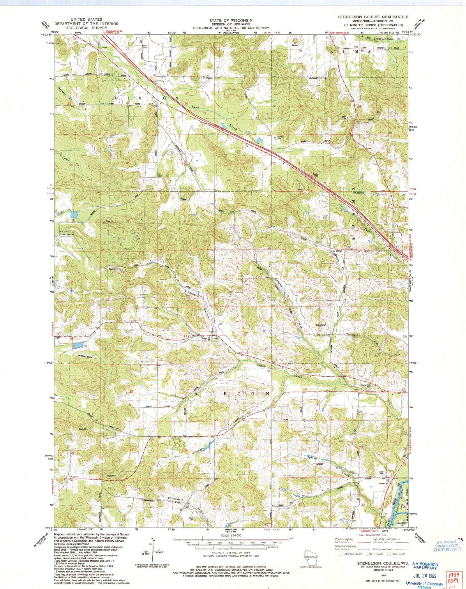 Classic USGS Stenulson Coulee Wisconsin 7.5'x7.5' Topo Map – MyTopo Map ...