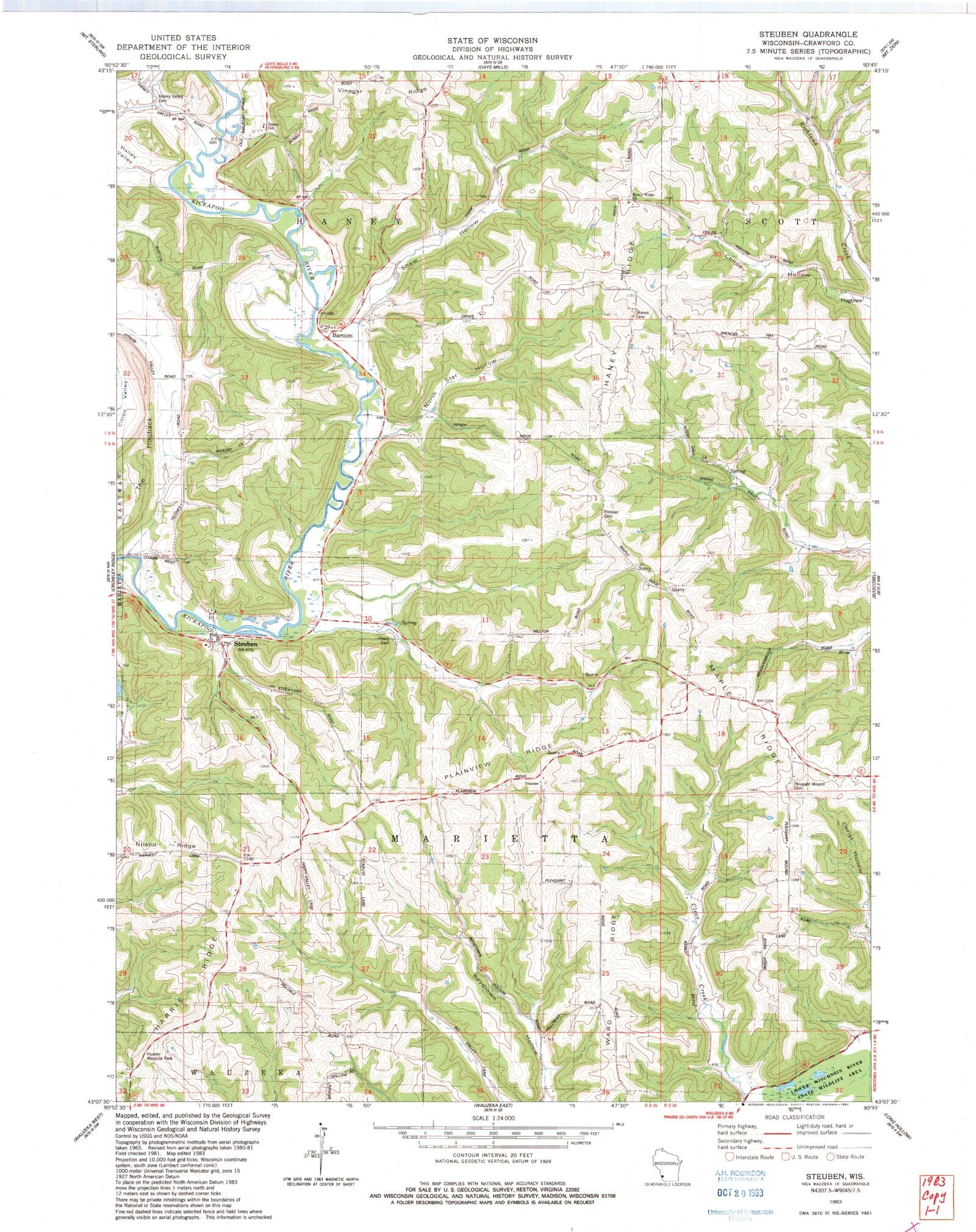 Classic USGS Steuben Wisconsin 7.5'x7.5' Topo Map – MyTopo Map Store