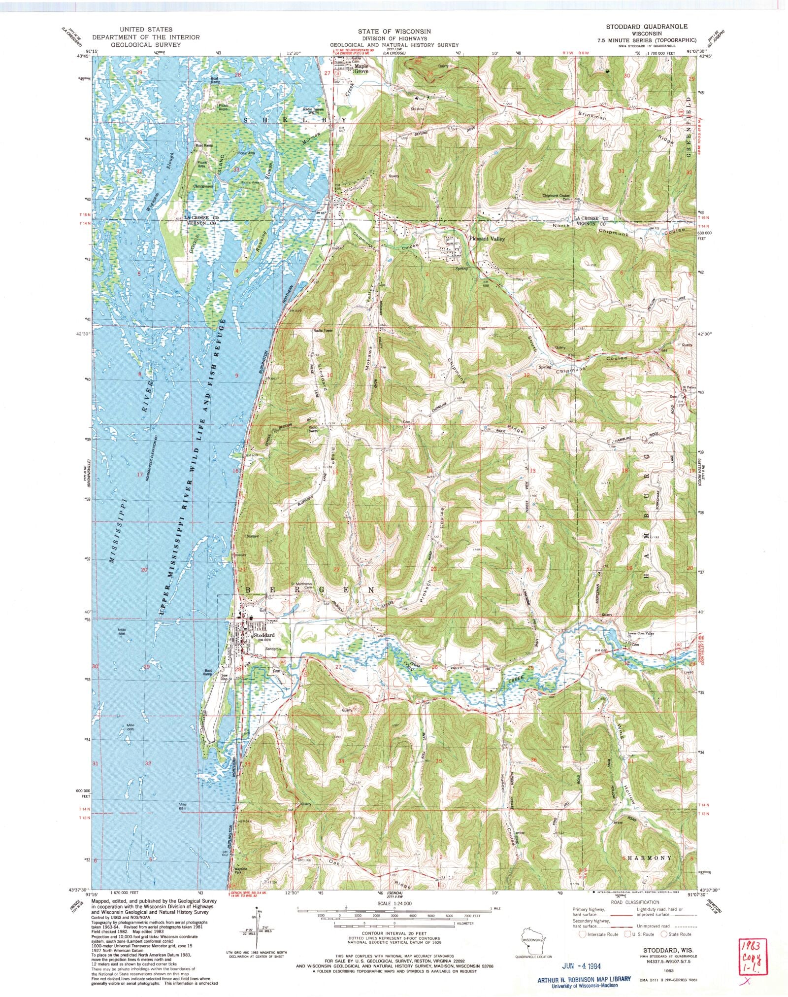 Classic USGS Stoddard Wisconsin 7.5'x7.5' Topo Map – MyTopo Map Store