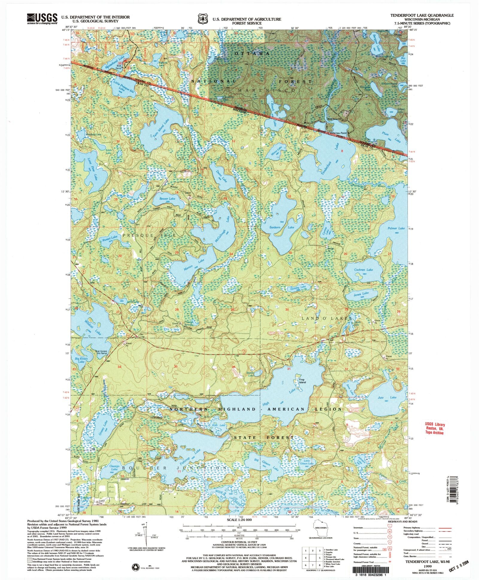 Classic USGS Tenderfoot Lake Wisconsin 7.5'x7.5' Topo Map – MyTopo Map ...