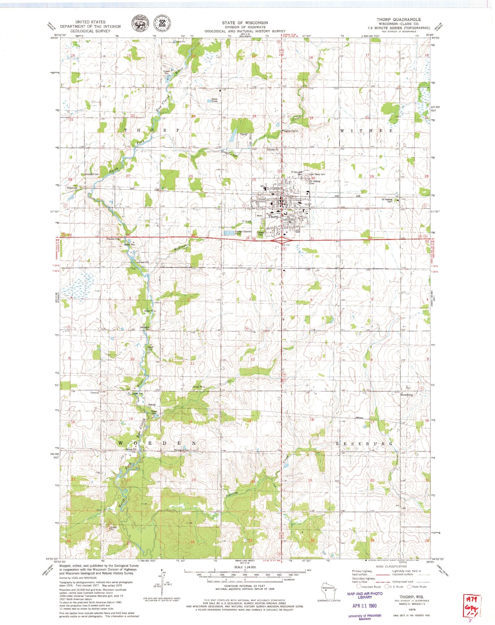 Classic USGS Thorp Wisconsin 7.5'x7.5' Topo Map – MyTopo Map Store