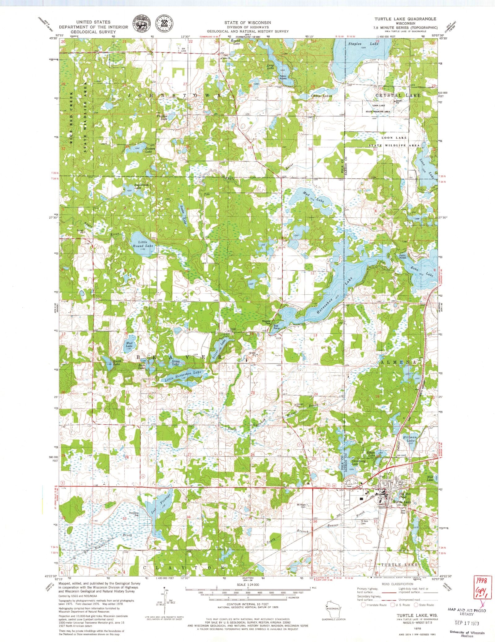 Classic USGS Turtle Lake Wisconsin 7.5'x7.5' Topo Map – MyTopo Map Store