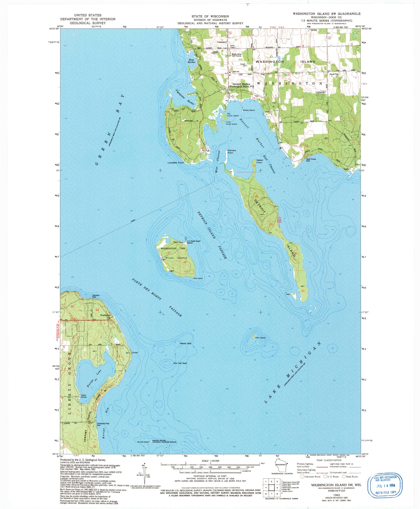 Classic USGS Washington Island SW Wisconsin 7.5'x7.5' Topo Map – MyTopo ...