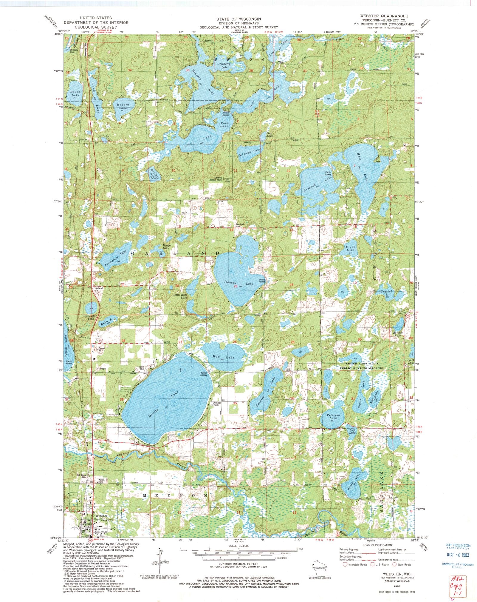 Classic USGS Webster Wisconsin 7.5'x7.5' Topo Map – MyTopo Map Store