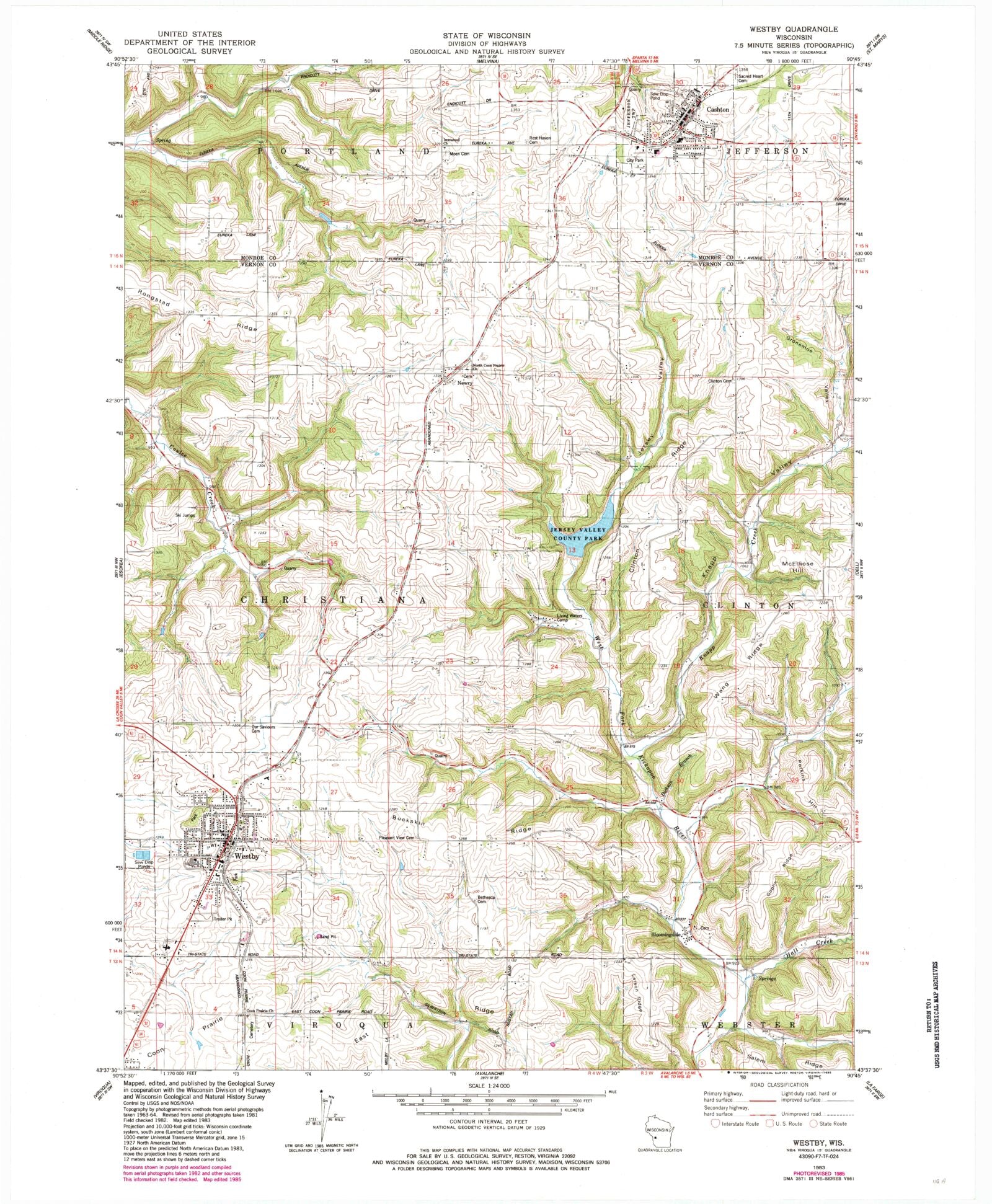 Classic USGS Westby Wisconsin 7.5'x7.5' Topo Map – MyTopo Map Store