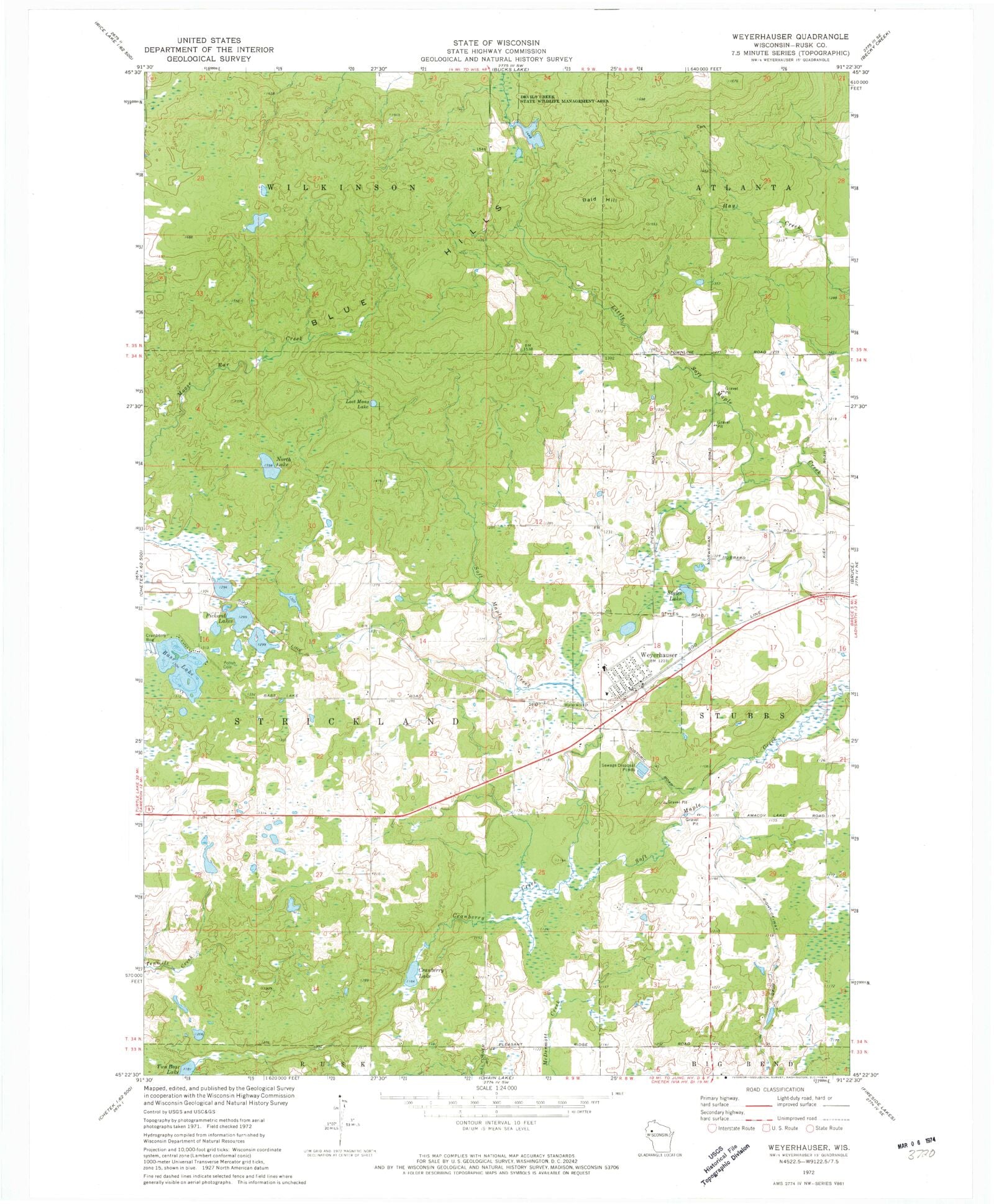Classic USGS Weyerhaeuser Wisconsin 7.5'x7.5' Topo Map – MyTopo Map Store