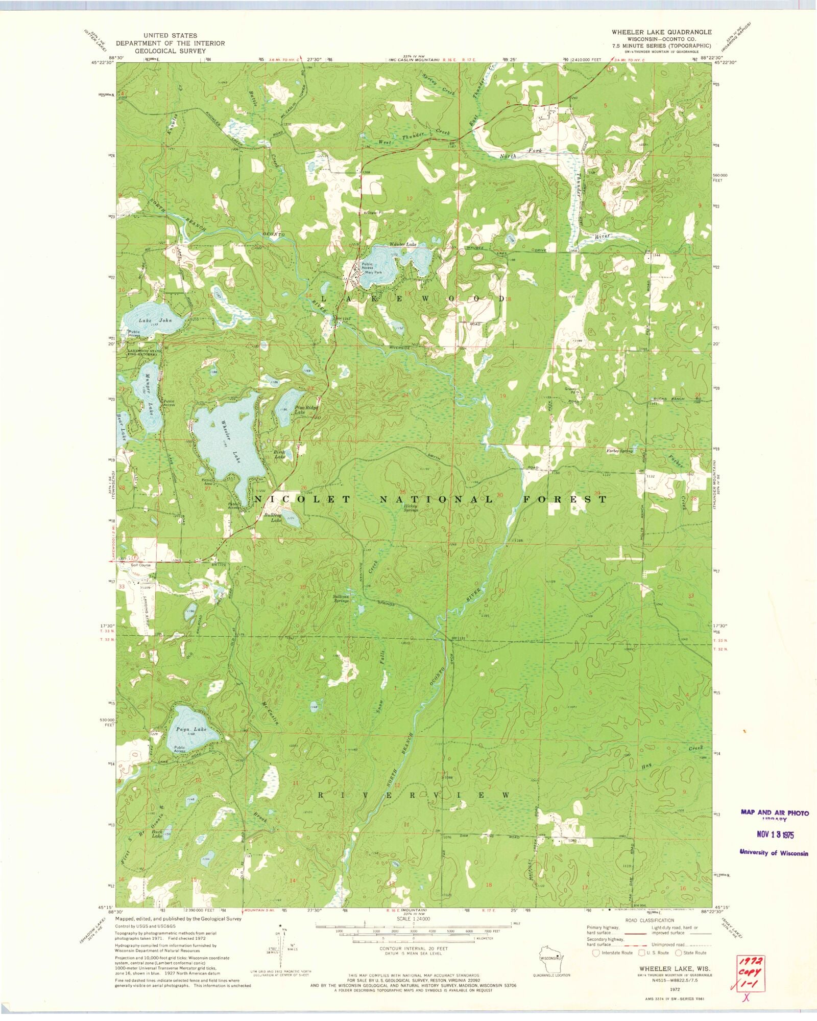 Classic USGS Wheeler Lake Wisconsin 7.5'x7.5' Topo Map – MyTopo Map Store