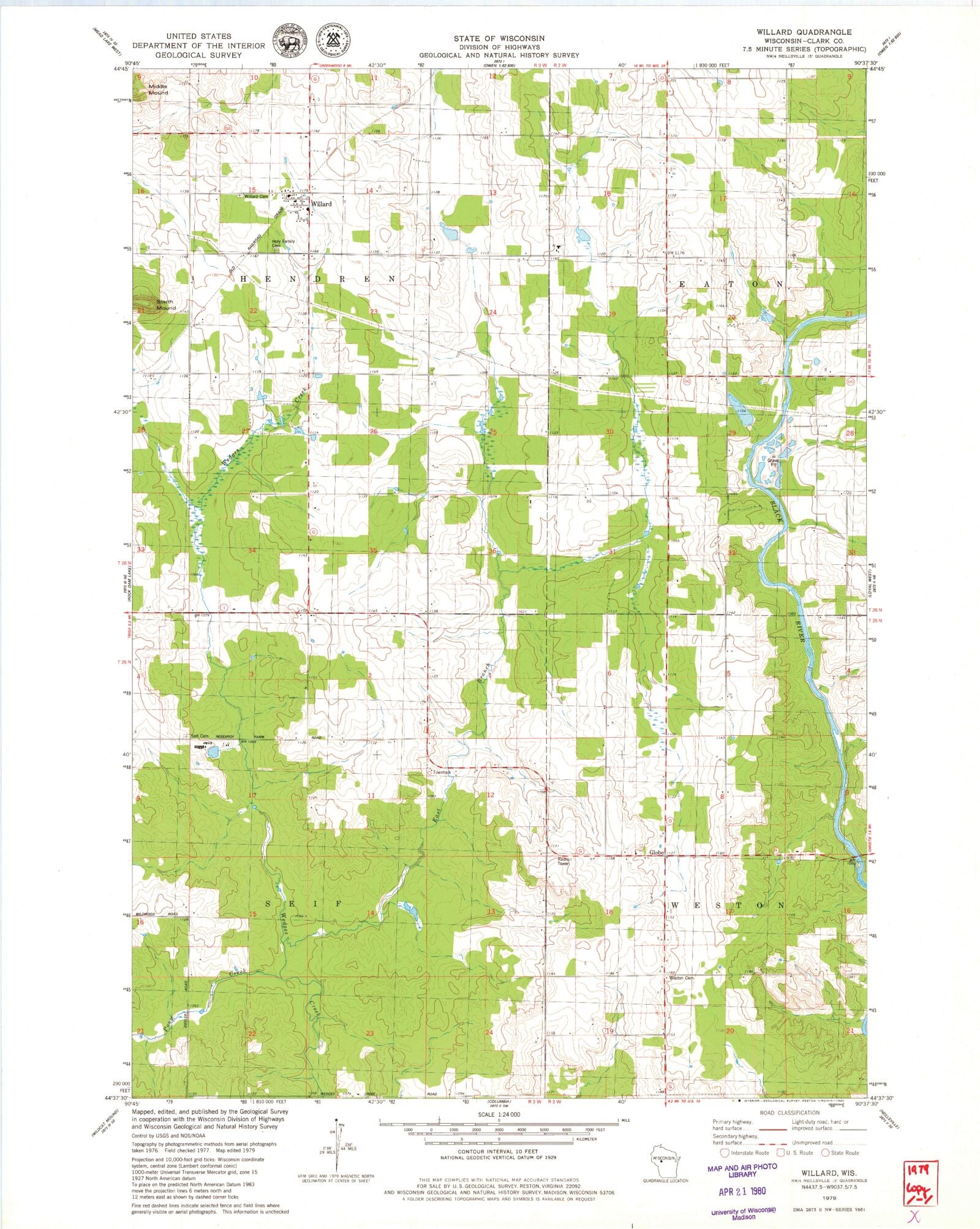 Classic USGS Willard Wisconsin 7.5'x7.5' Topo Map – MyTopo Map Store