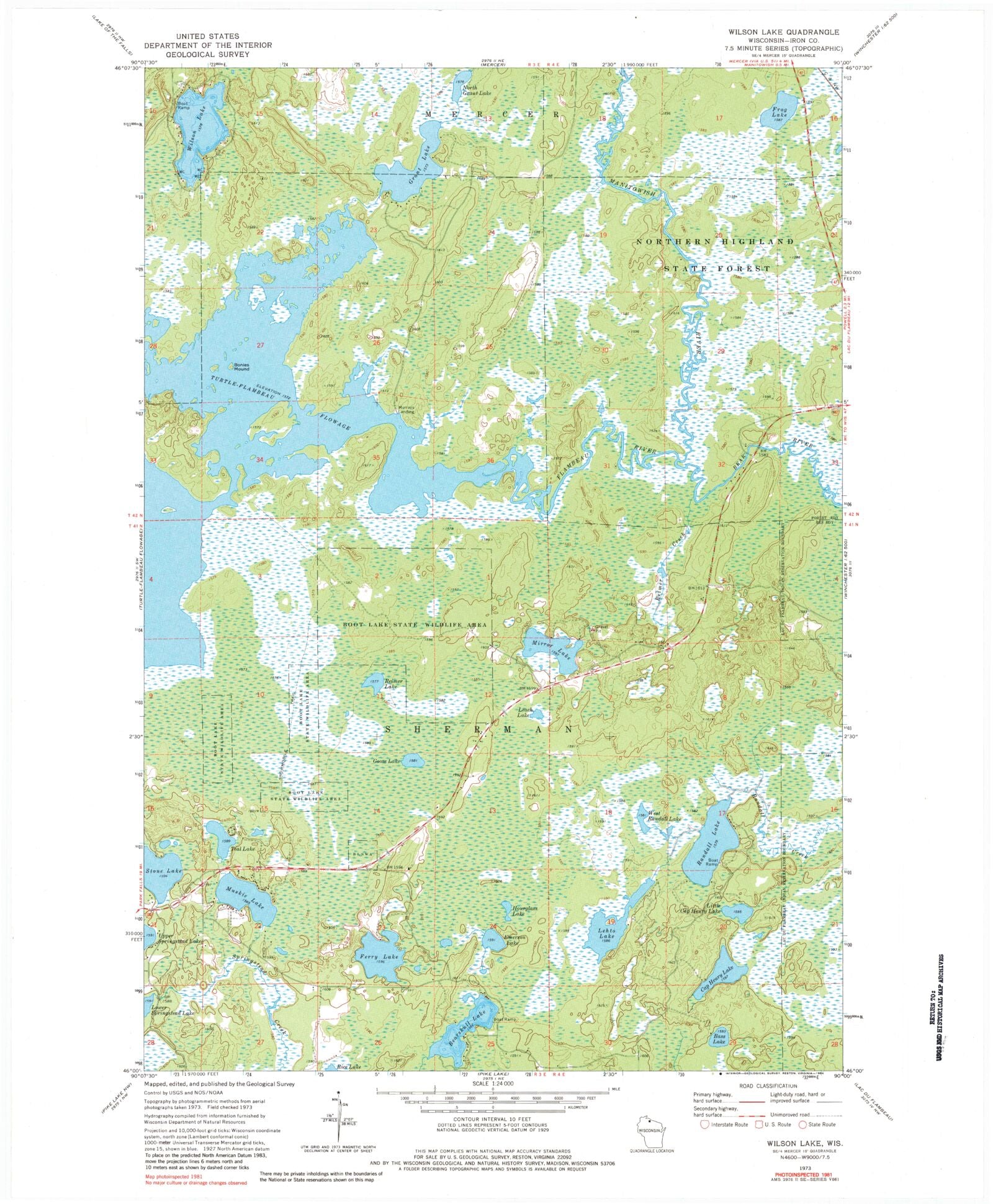 Classic USGS Wilson Lake Wisconsin 7.5'x7.5' Topo Map – MyTopo Map Store