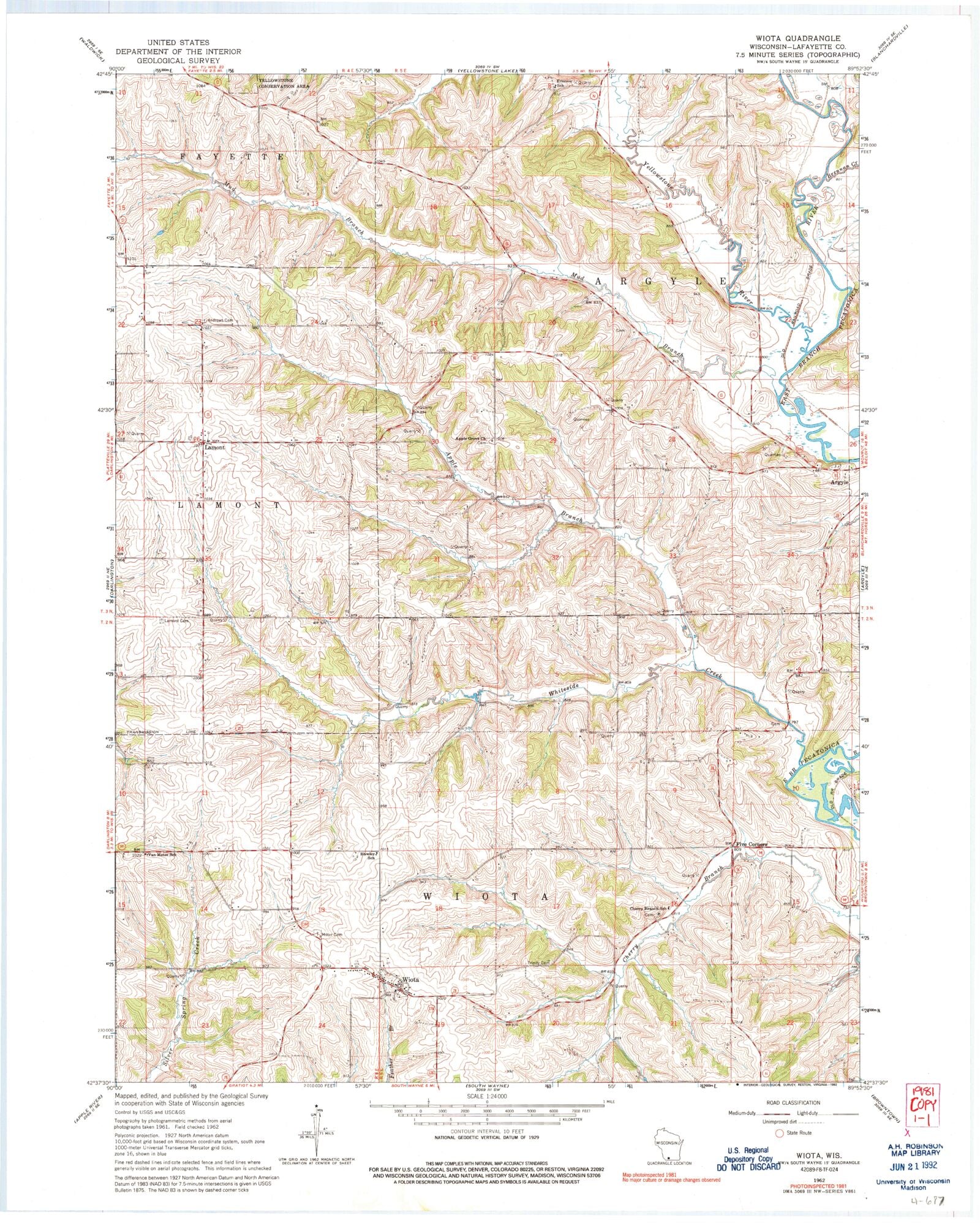 Classic USGS Wiota Wisconsin 7.5'x7.5' Topo Map – MyTopo Map Store