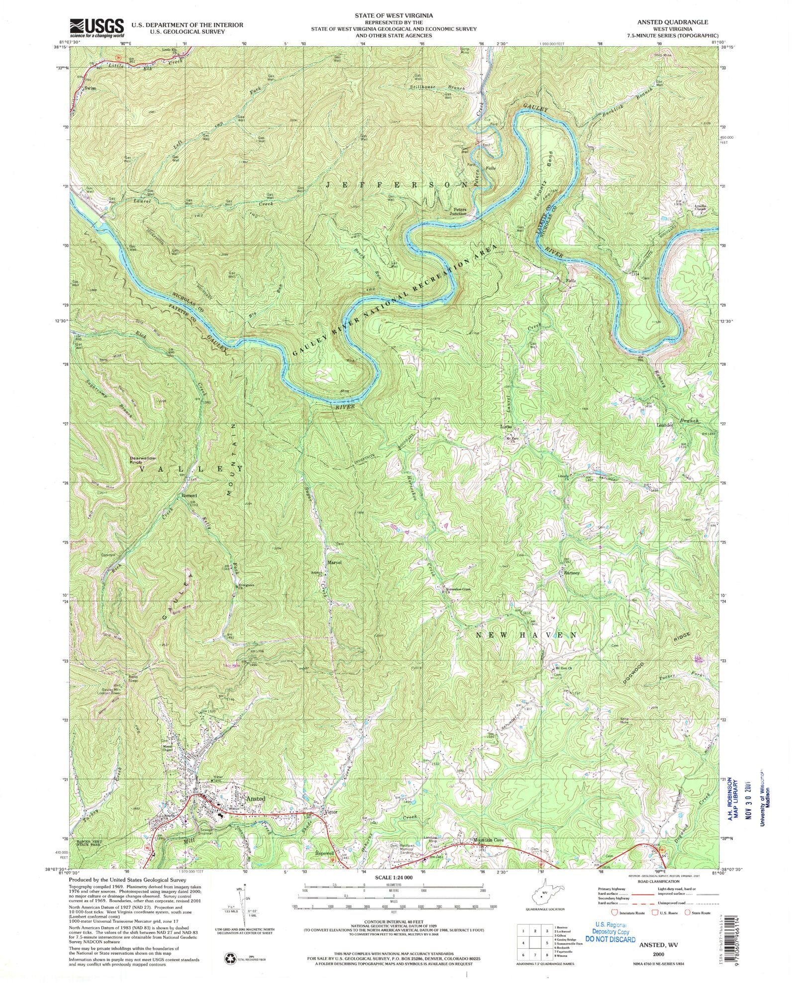 Classic USGS Ansted West Virginia 7.5'x7.5' Topo Map – MyTopo Map Store