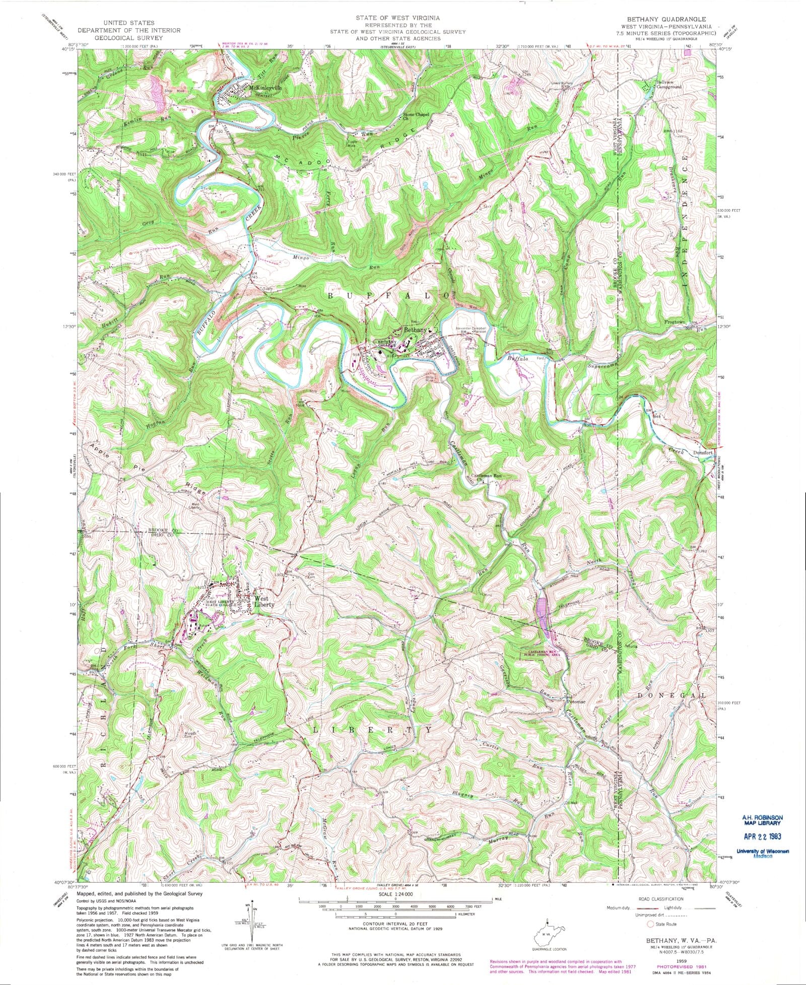 Classic USGS Bethany West Virginia 7.5'x7.5' Topo Map – MyTopo Map Store