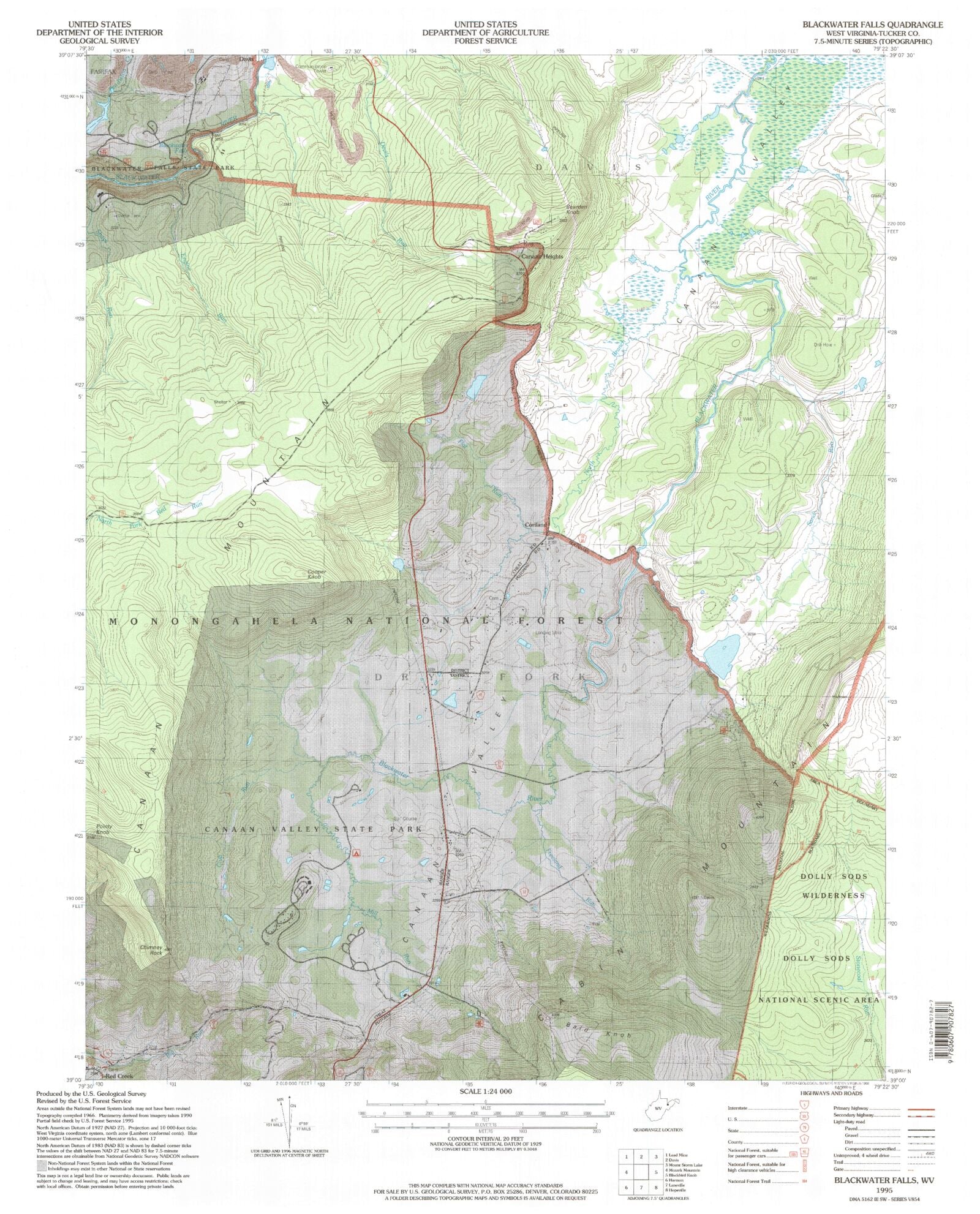 Classic USGS Blackwater Falls West Virginia 7.5'x7.5' Topo Map – MyTopo ...
