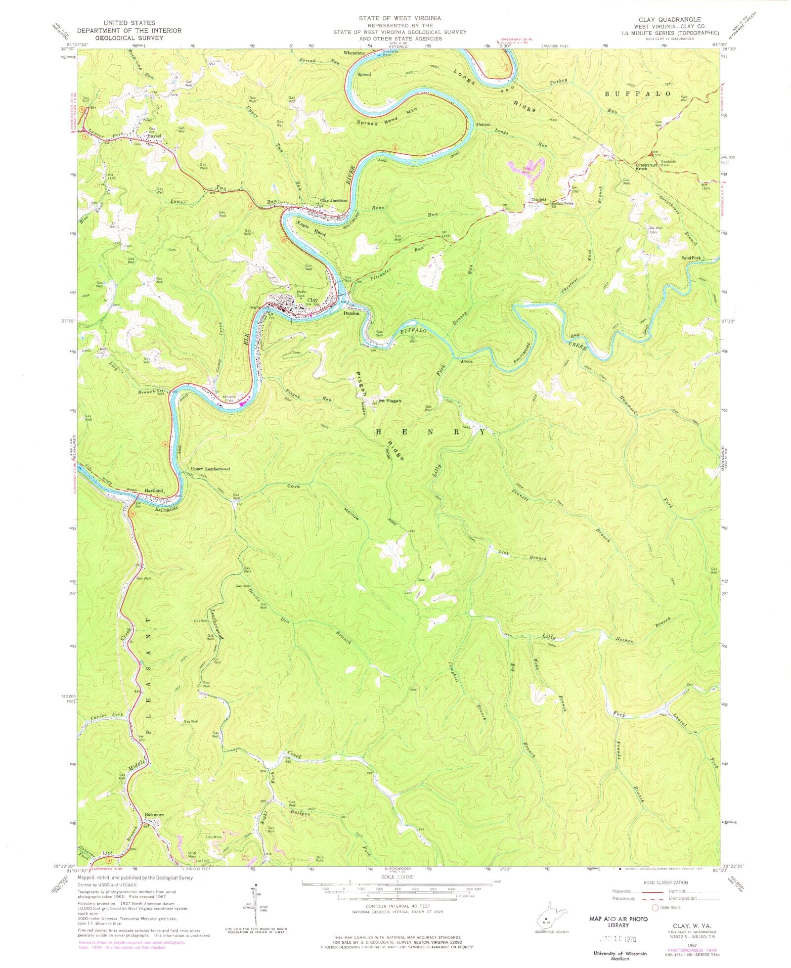 Classic USGS Clay West Virginia 7.5'x7.5' Topo Map – MyTopo Map Store