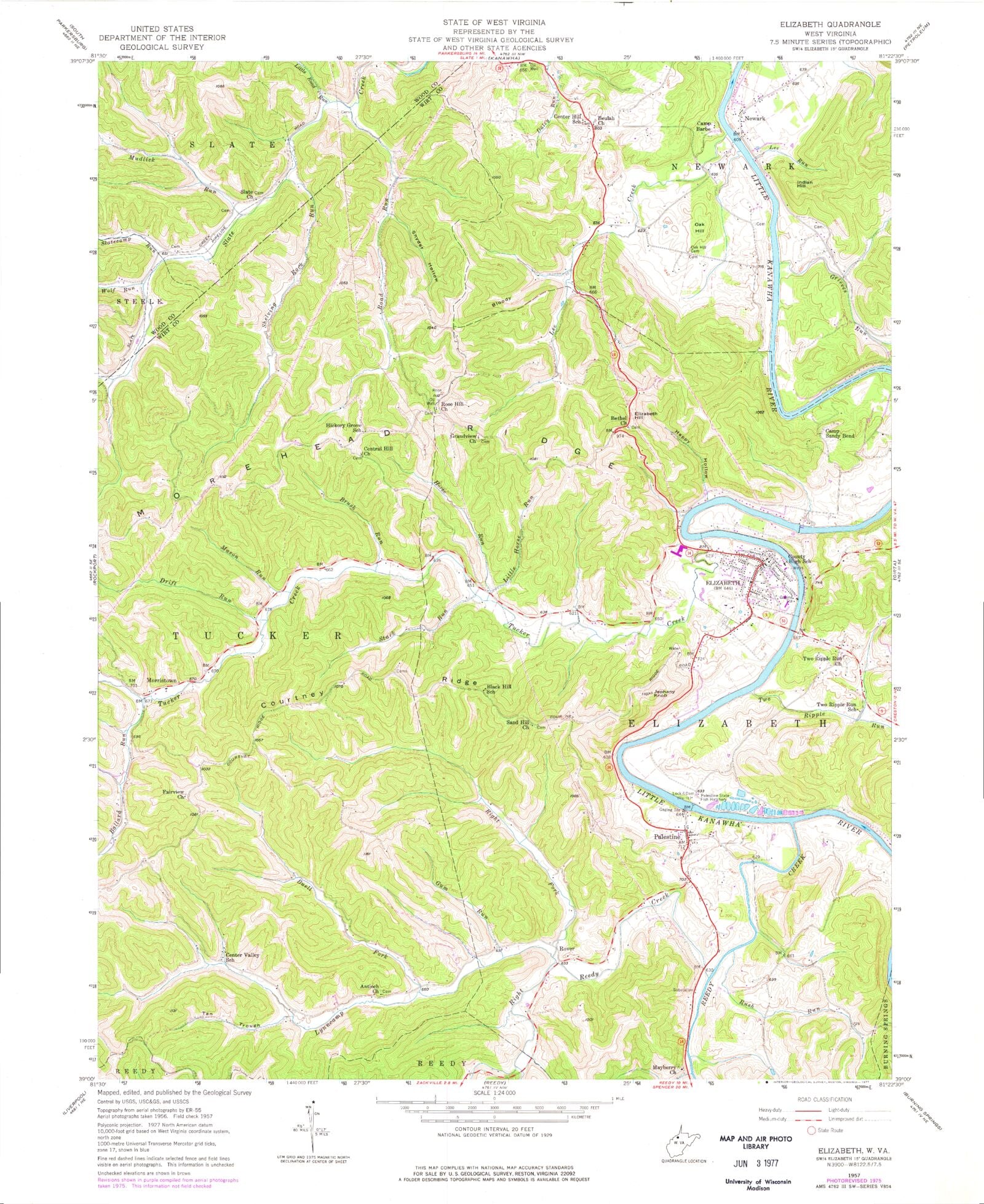 Classic USGS Elizabeth West Virginia 7.5'x7.5' Topo Map – MyTopo Map Store