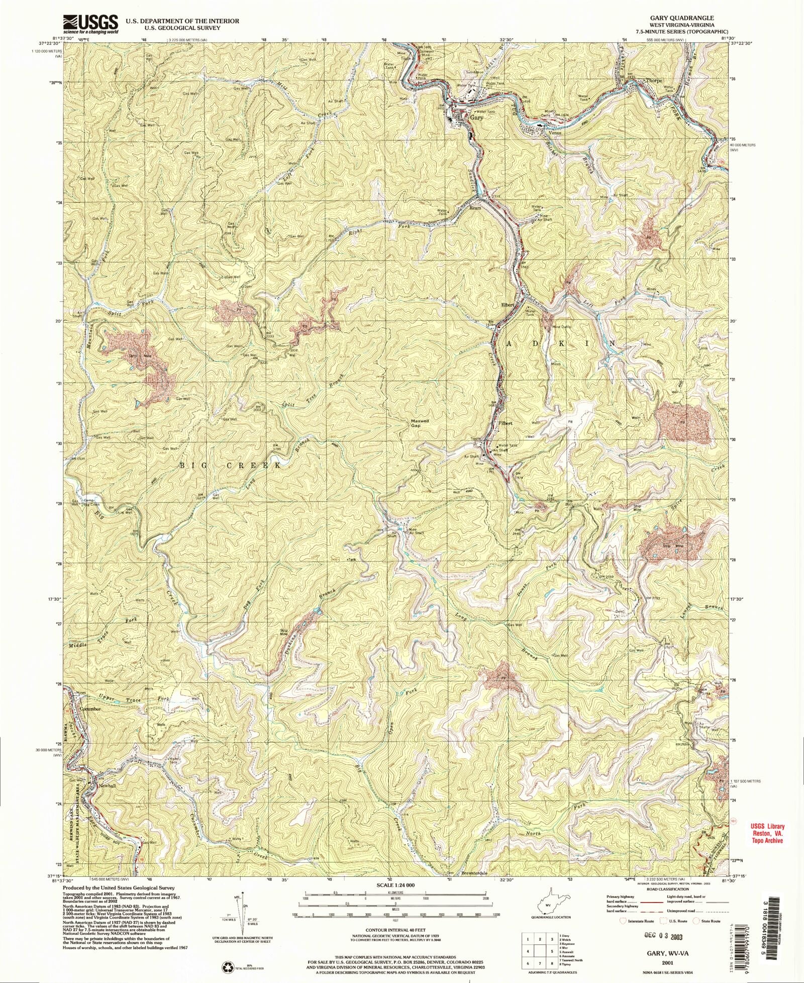 Classic USGS Gary West Virginia 7.5'x7.5' Topo Map – MyTopo Map Store