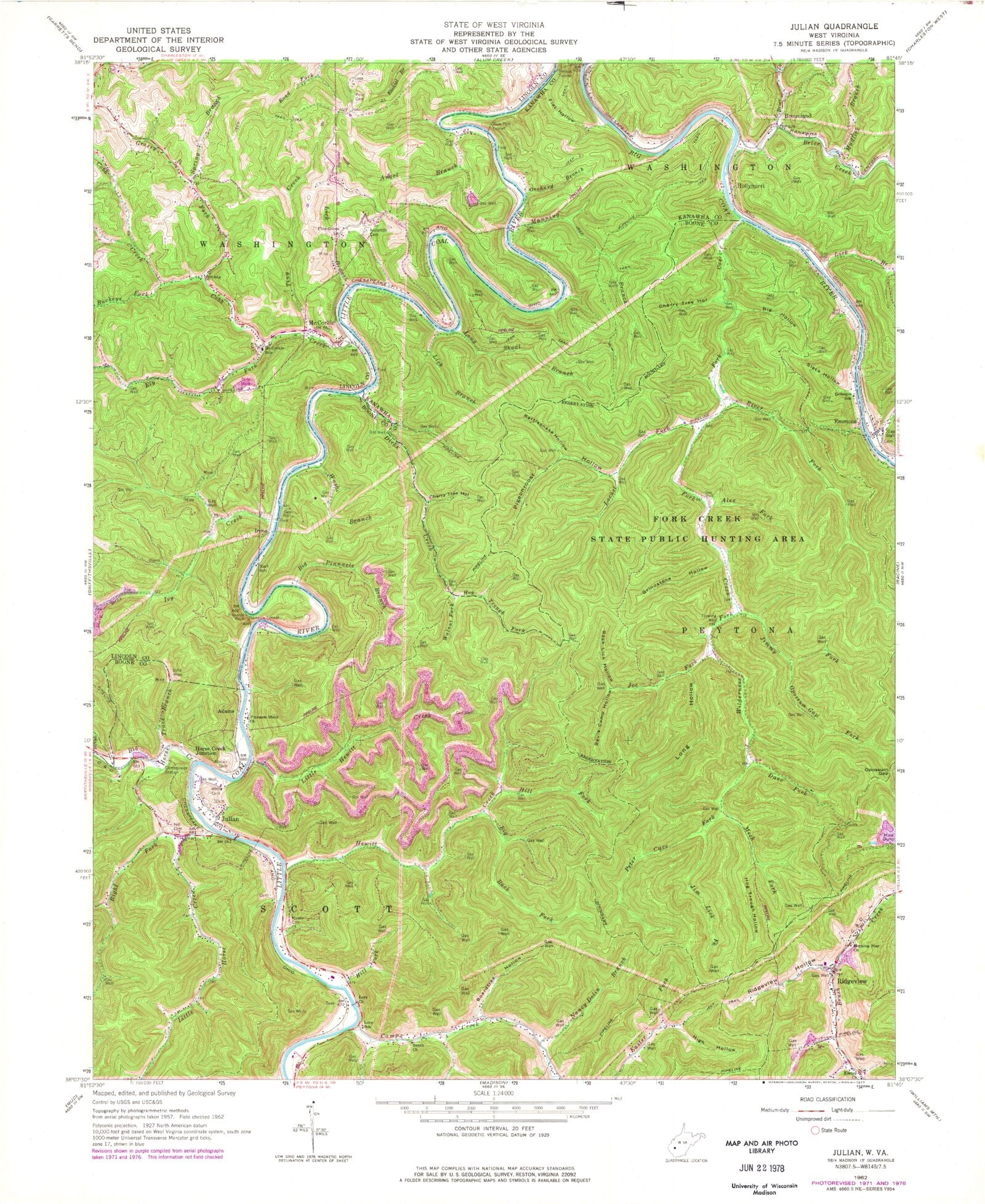 Classic USGS Julian West Virginia 7.5'x7.5' Topo Map – MyTopo Map Store