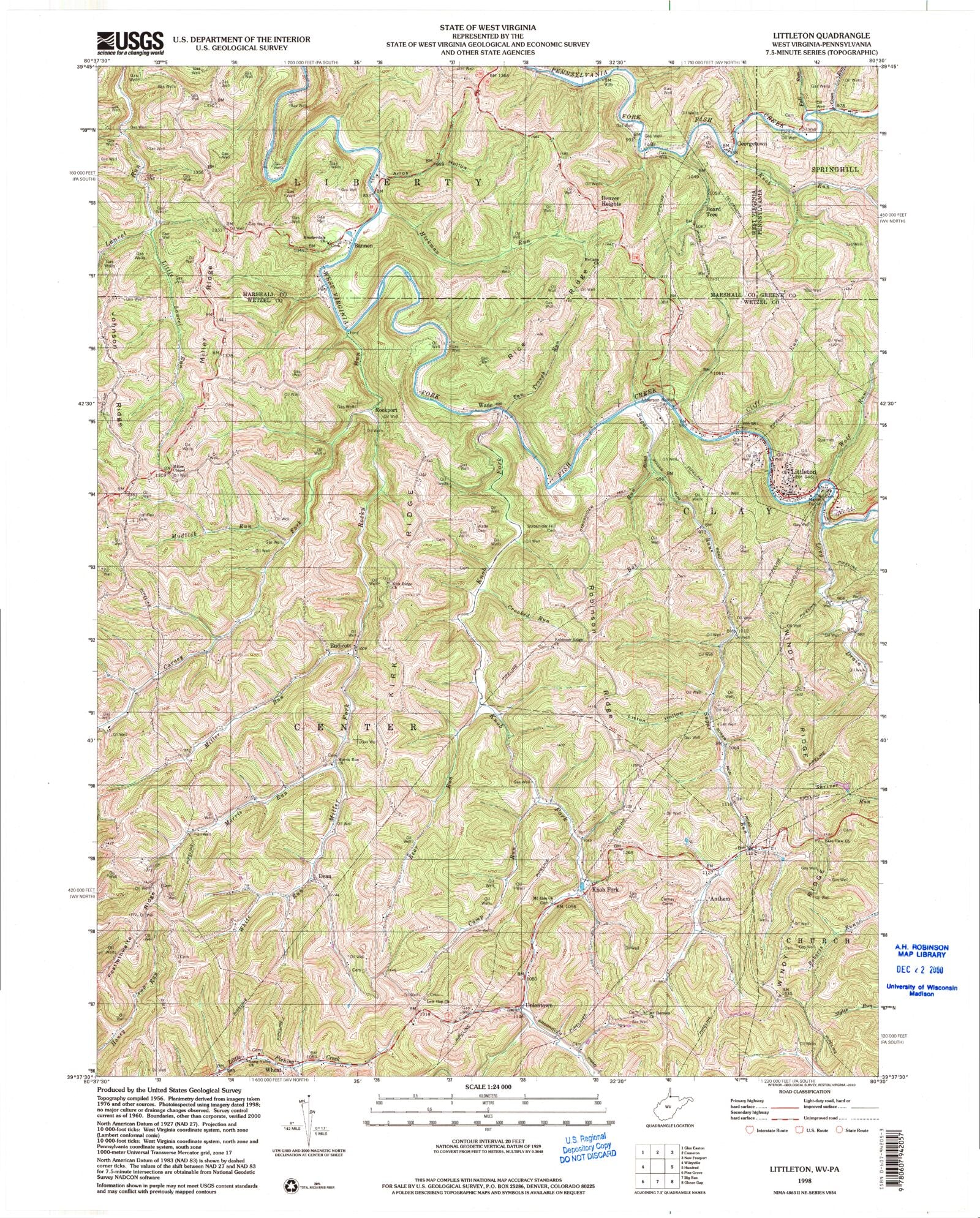 Classic USGS Littleton West Virginia 7.5'x7.5' Topo Map – MyTopo Map Store