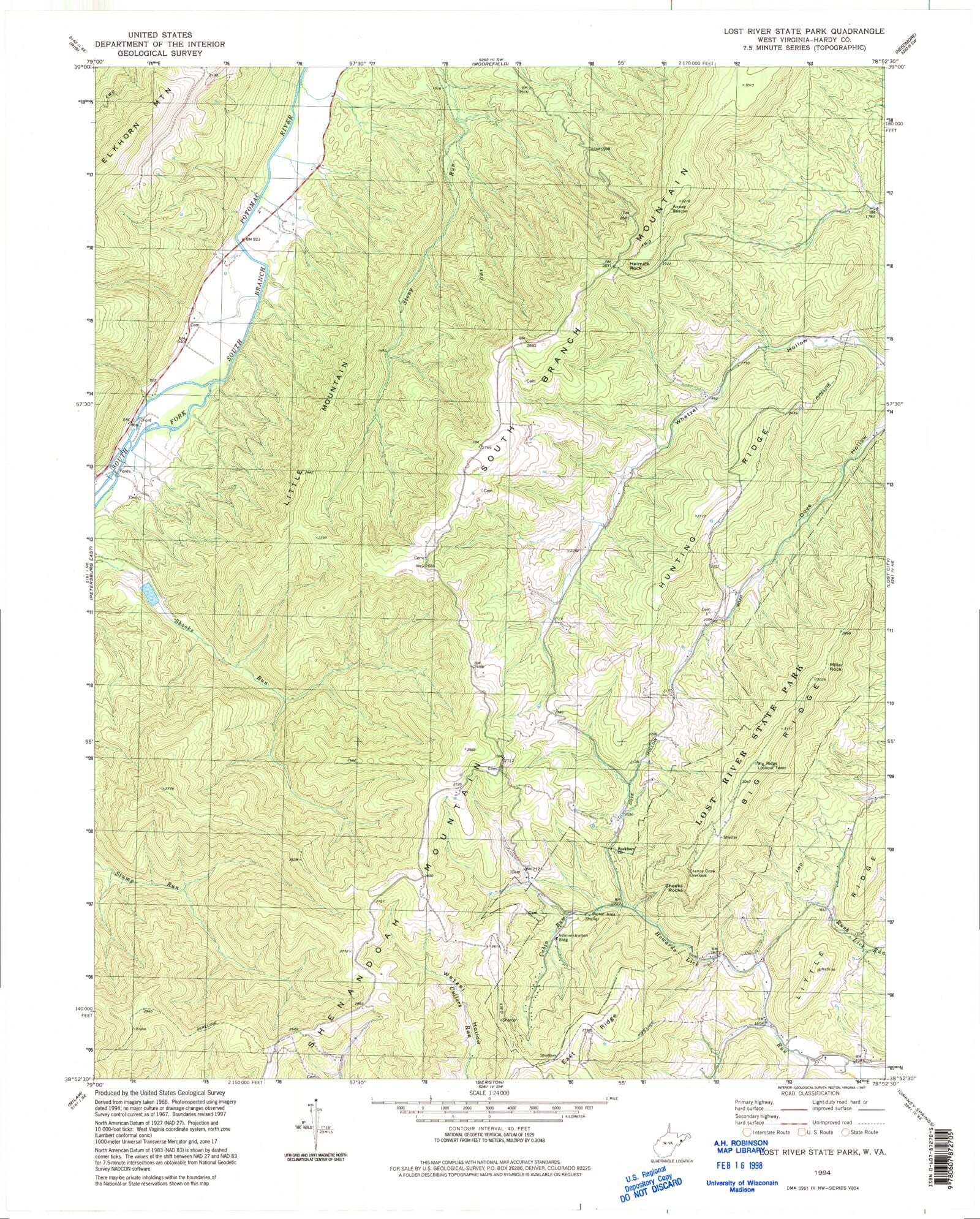 Classic USGS Lost River State Park West Virginia 7.5'x7.5' Topo Map ...