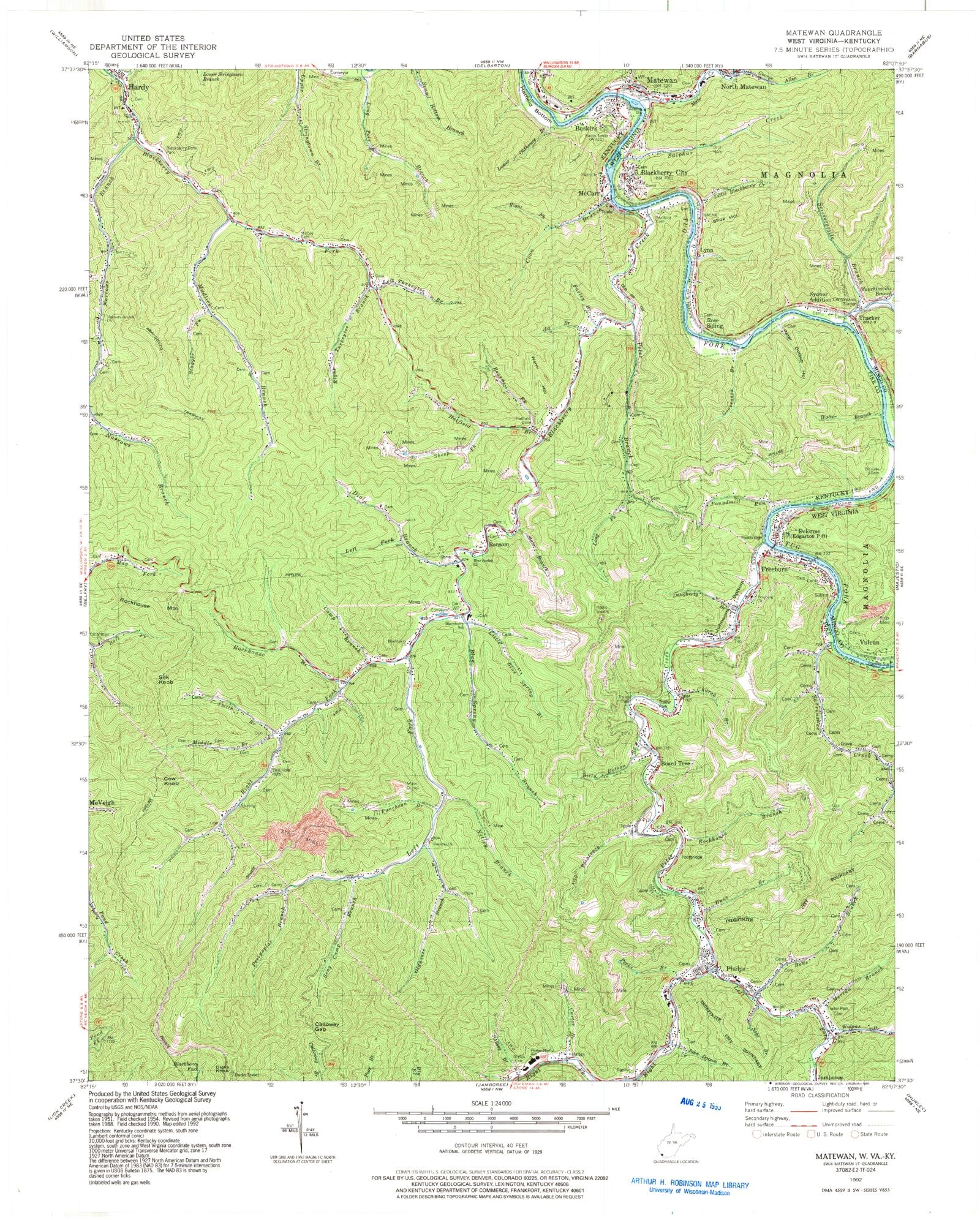 Classic USGS Matewan West Virginia 7.5'x7.5' Topo Map – MyTopo Map Store