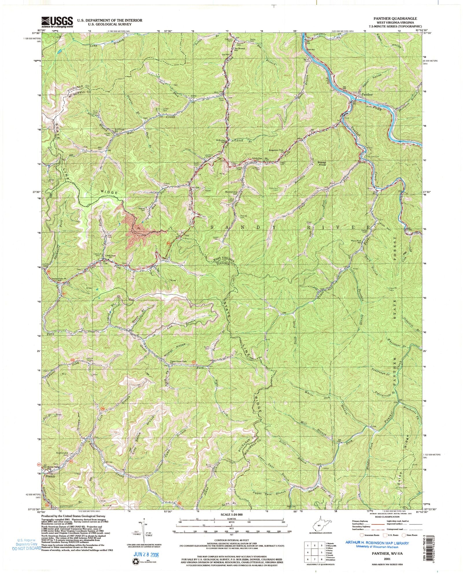 Classic USGS Panther West Virginia 7.5'x7.5' Topo Map – MyTopo Map Store
