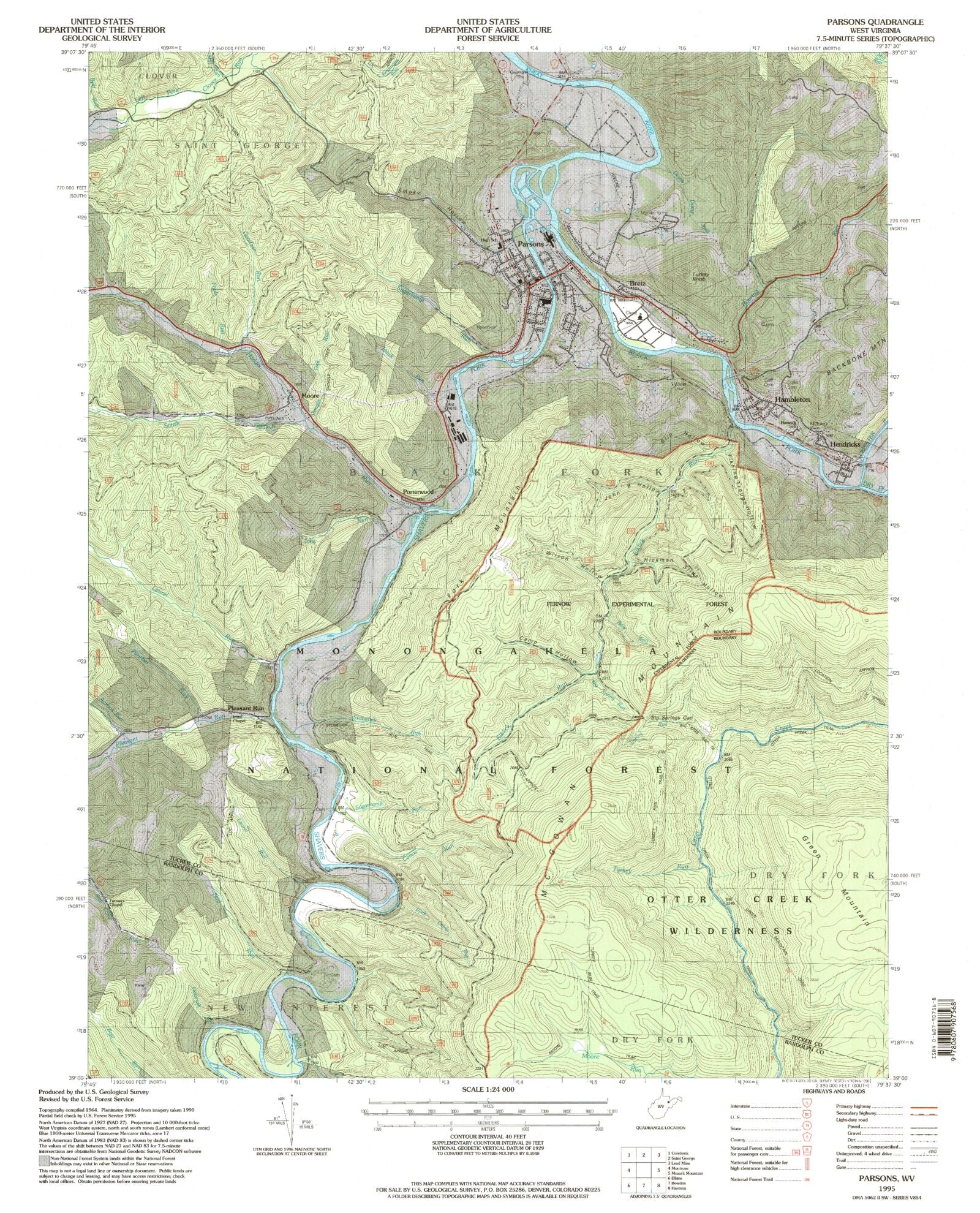 Classic USGS Parsons West Virginia 7.5'x7.5' Topo Map – MyTopo Map Store