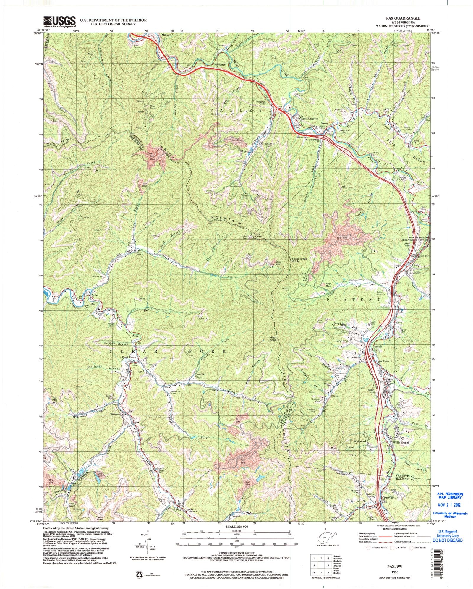 Classic USGS Pax West Virginia 7.5'x7.5' Topo Map – MyTopo Map Store