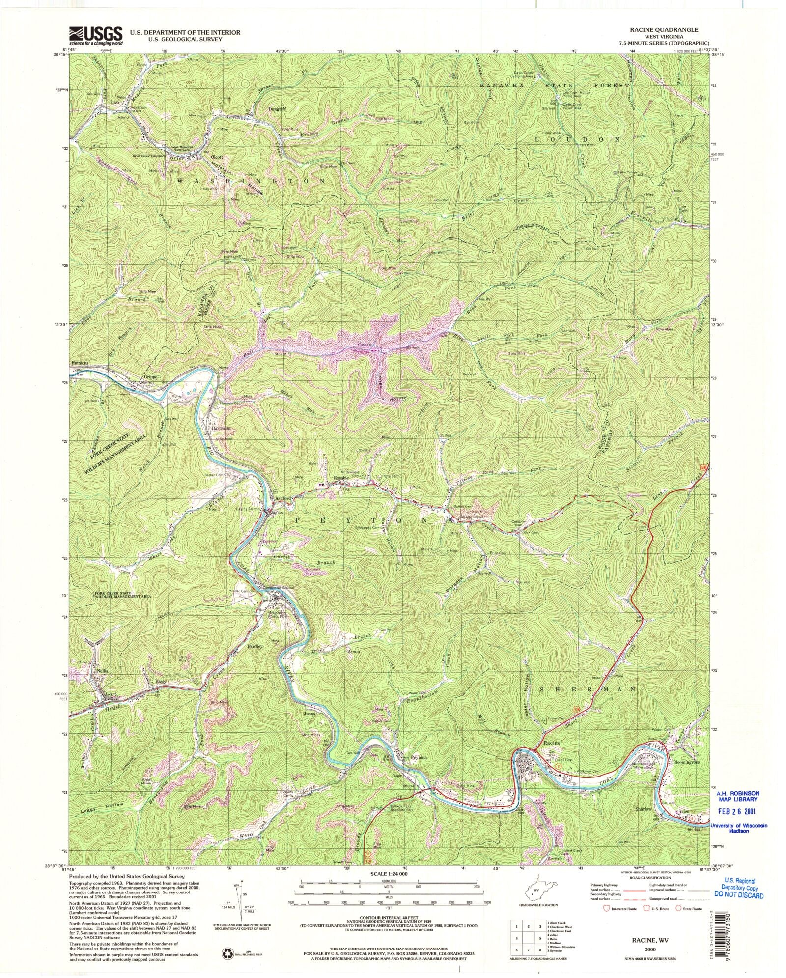 Classic USGS Racine West Virginia 7.5'x7.5' Topo Map – MyTopo Map Store