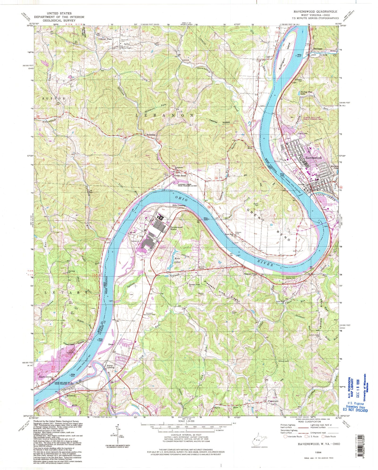 Classic USGS Ravenswood West Virginia 7.5'x7.5' Topo Map – MyTopo Map Store