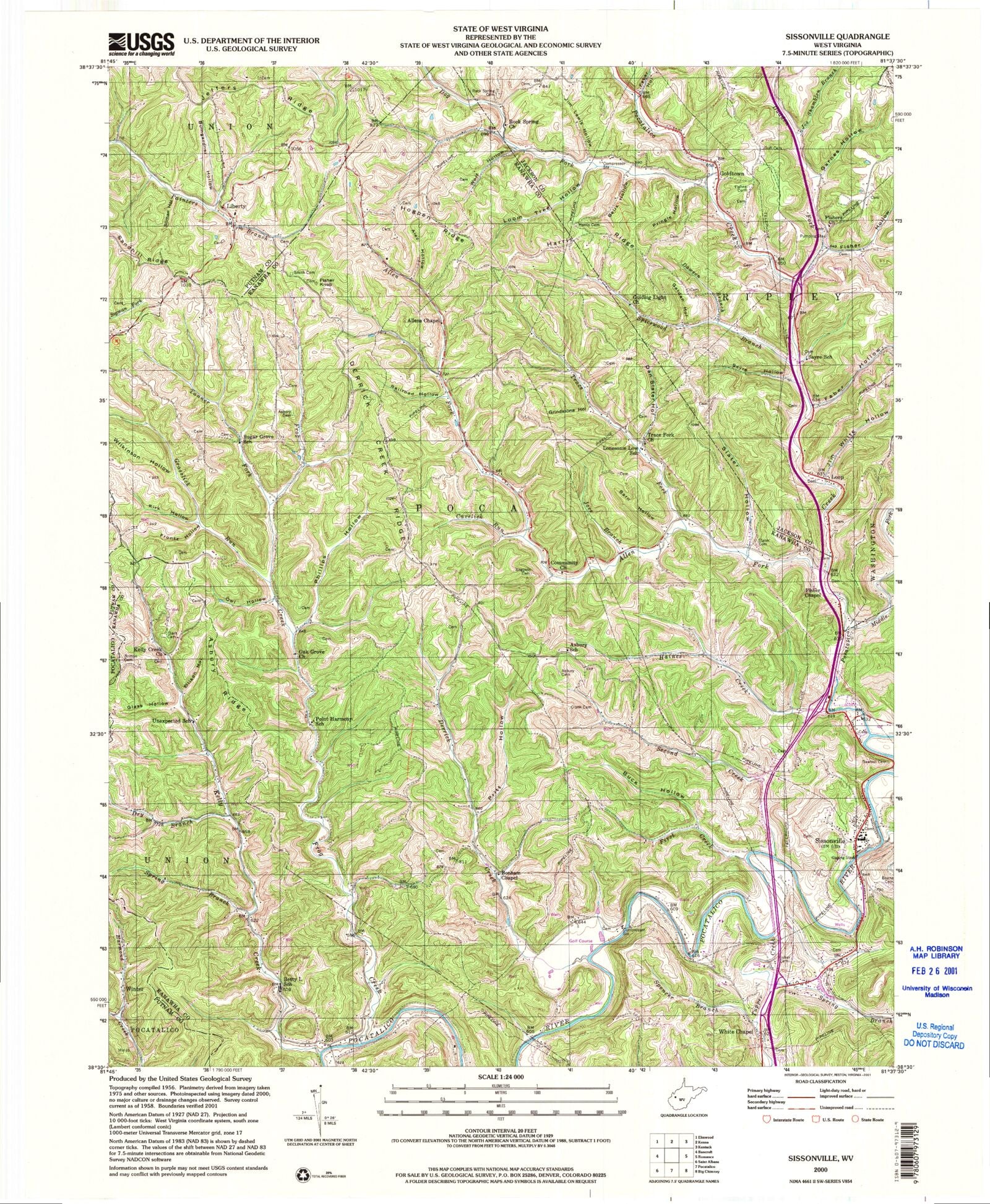 Classic USGS Sissonville West Virginia 7.5'x7.5' Topo Map – MyTopo Map ...