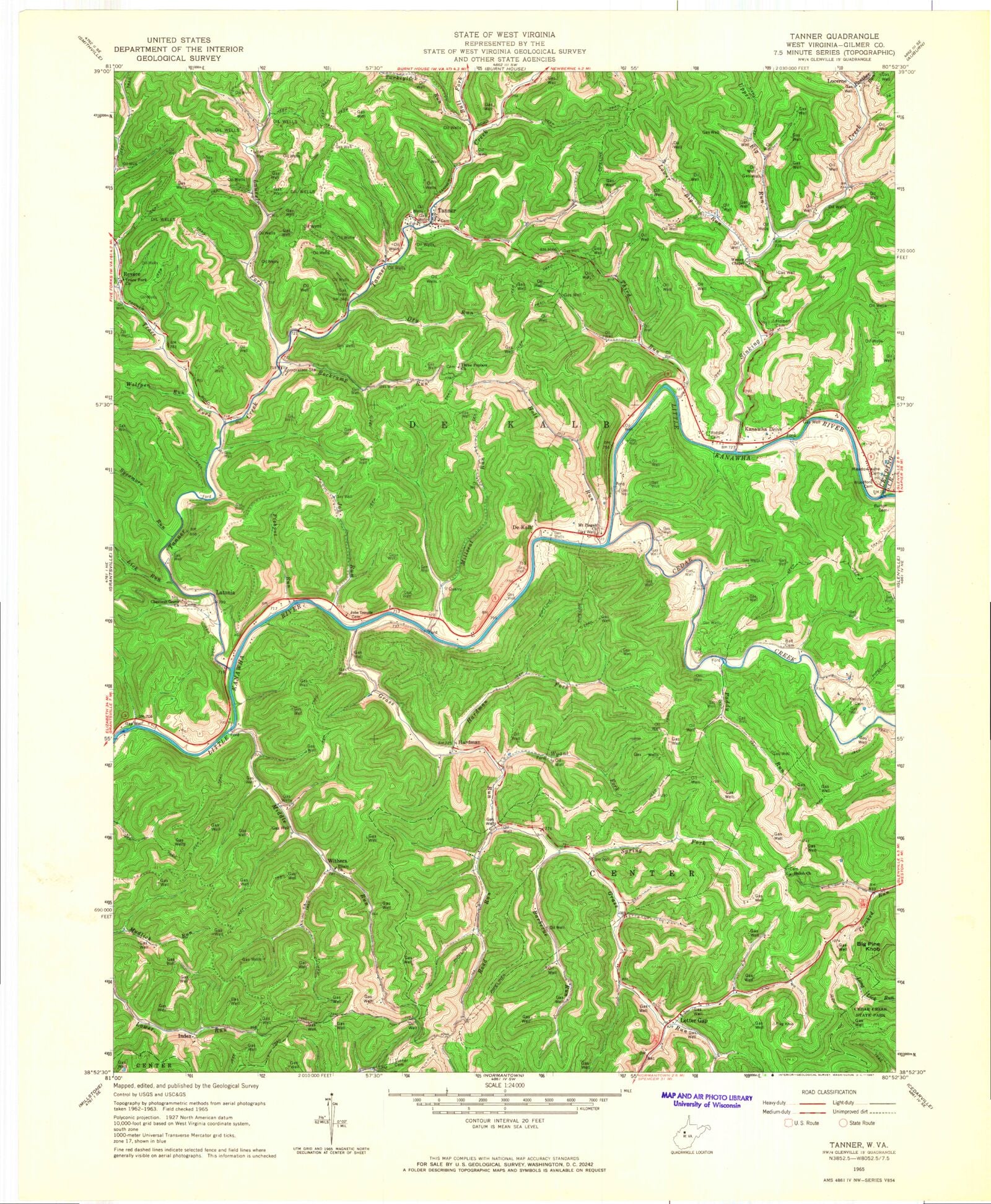 Classic USGS Tanner West Virginia 7.5'x7.5' Topo Map – MyTopo Map Store
