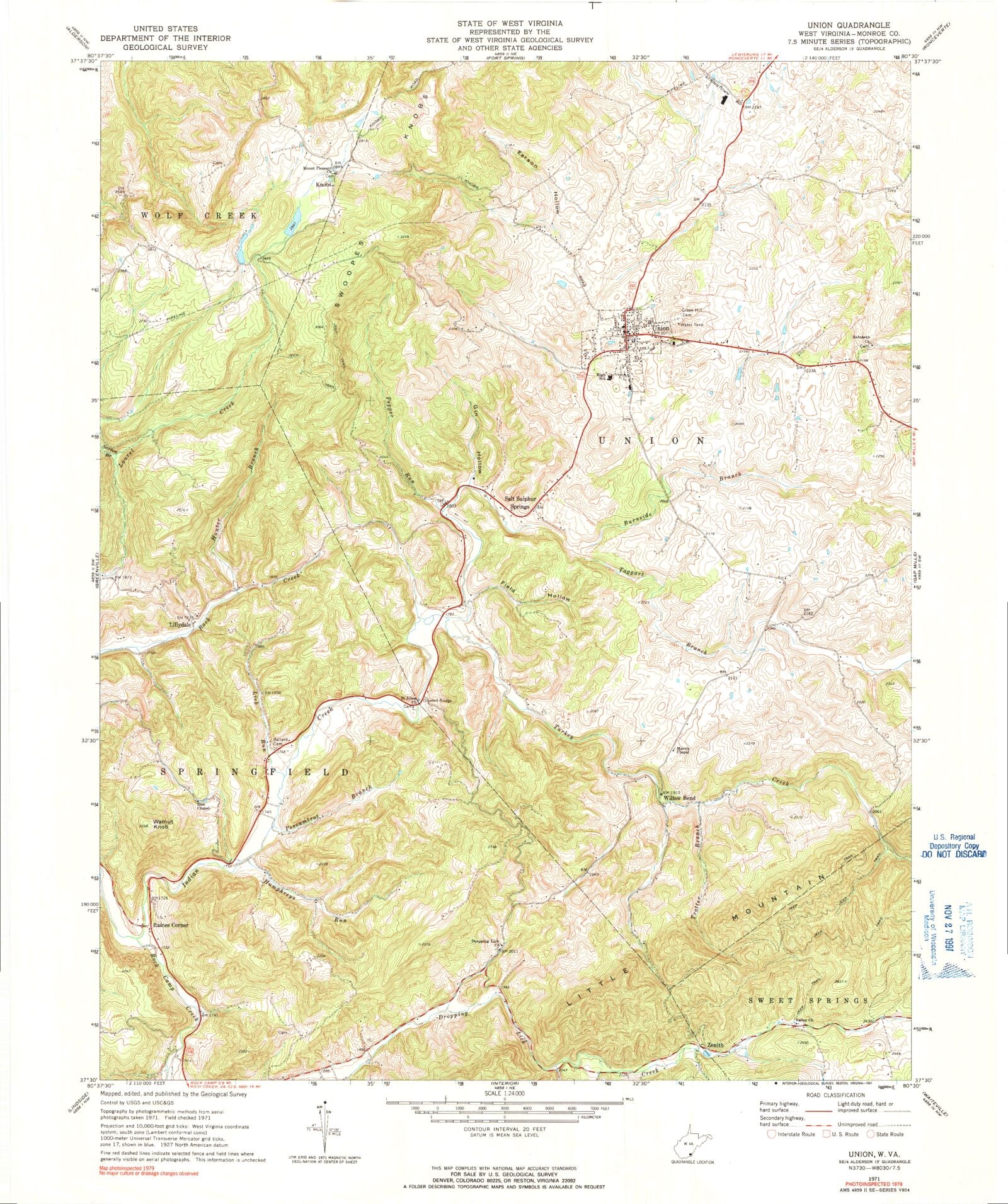 Classic USGS Union West Virginia 7.5'x7.5' Topo Map – MyTopo Map Store